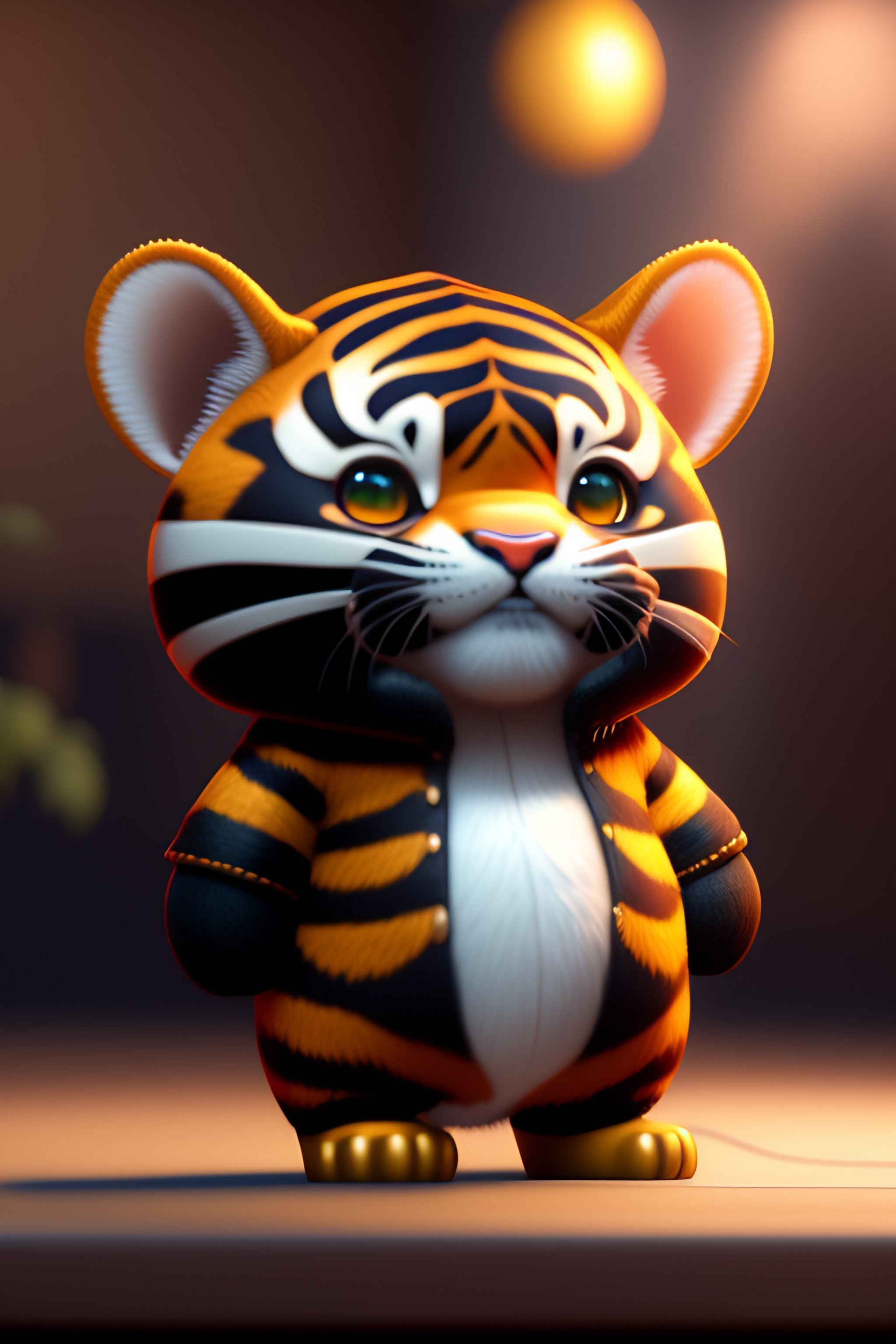Lexica - Cute small tiger standing on 2 feet on theater wearing ...