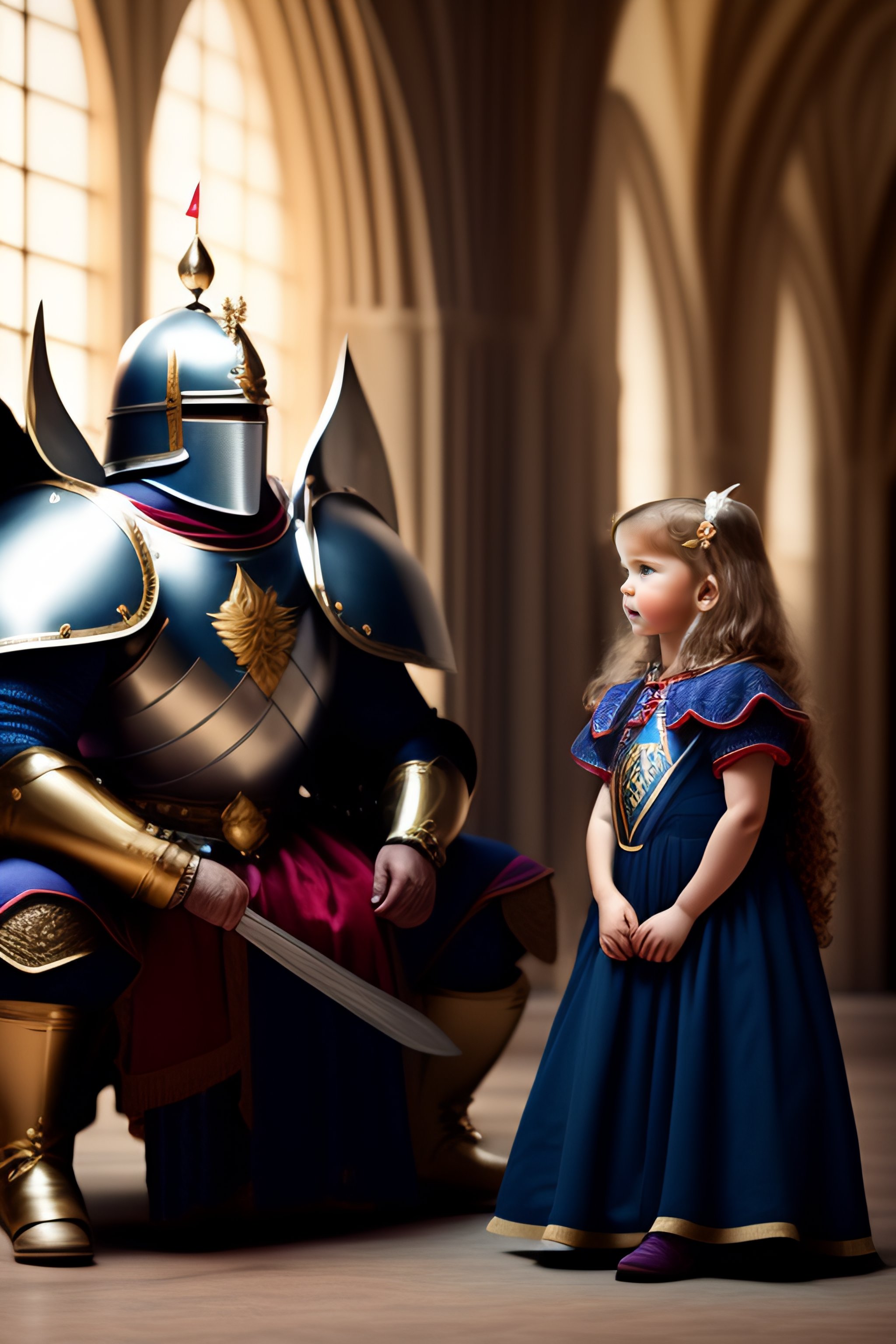 Lexica - The little knight approaches the giant sitting princess