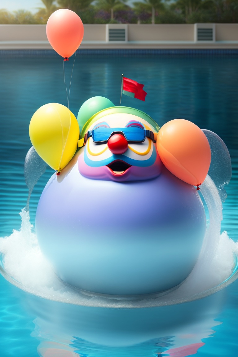 Lexica - A fat clown with diving goggles chilling in a pool, holding ...