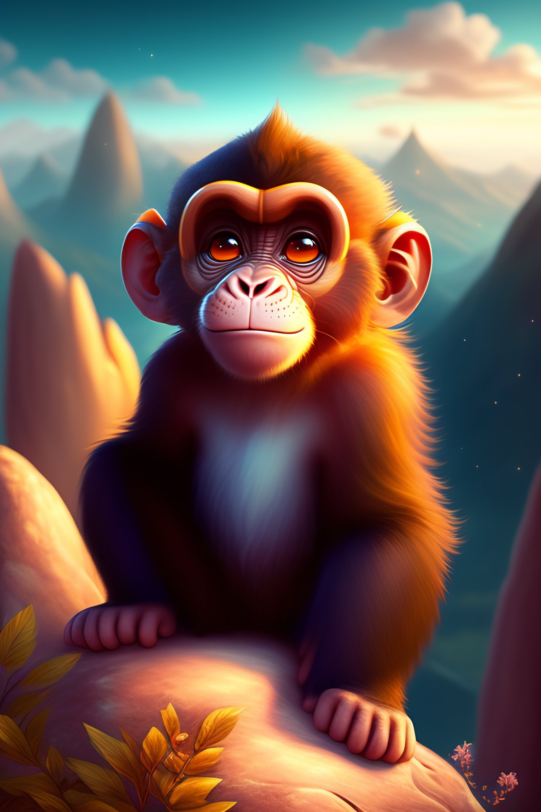 Lexica - CUTE AND ADORABLE 14 year old monkey on the mountain, FANTASY ...