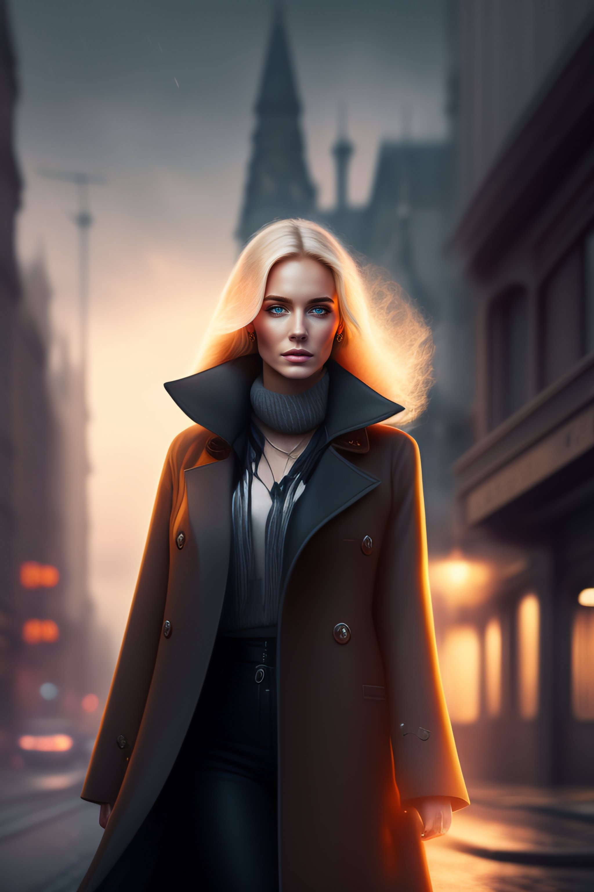 Lexica - Young blond woman in coat, medium, psychic, modern witch, full ...