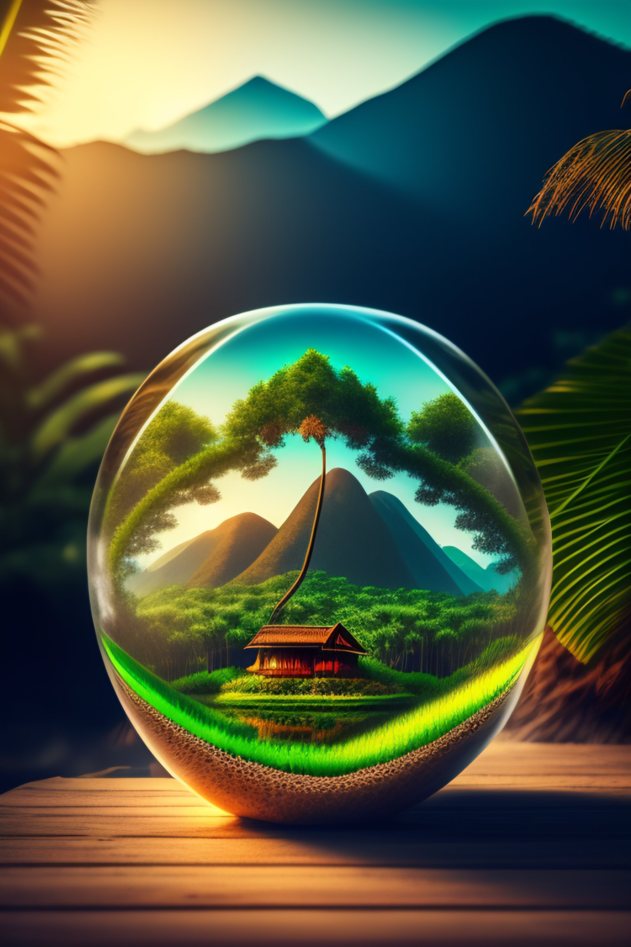 Lexica - Kerala nature scene inside a glass terrarium,coconut tree ...