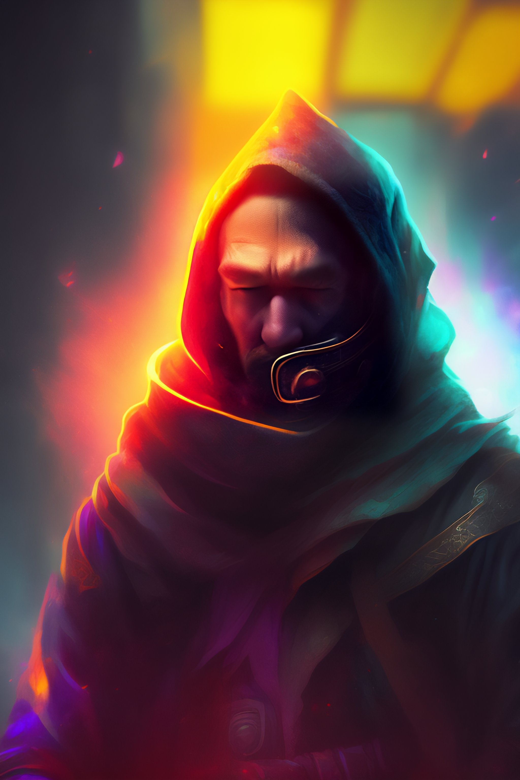 Lexica - Old man ninja with sward , vibrant lush neon lighting ...
