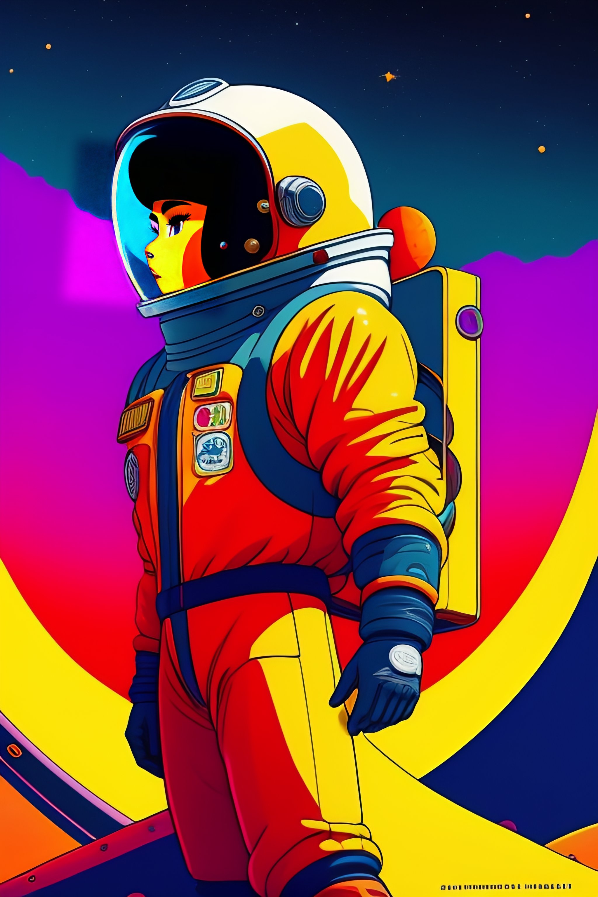 Lexica - 60s cartoon style photo of a huge savage astronaut in far off ...