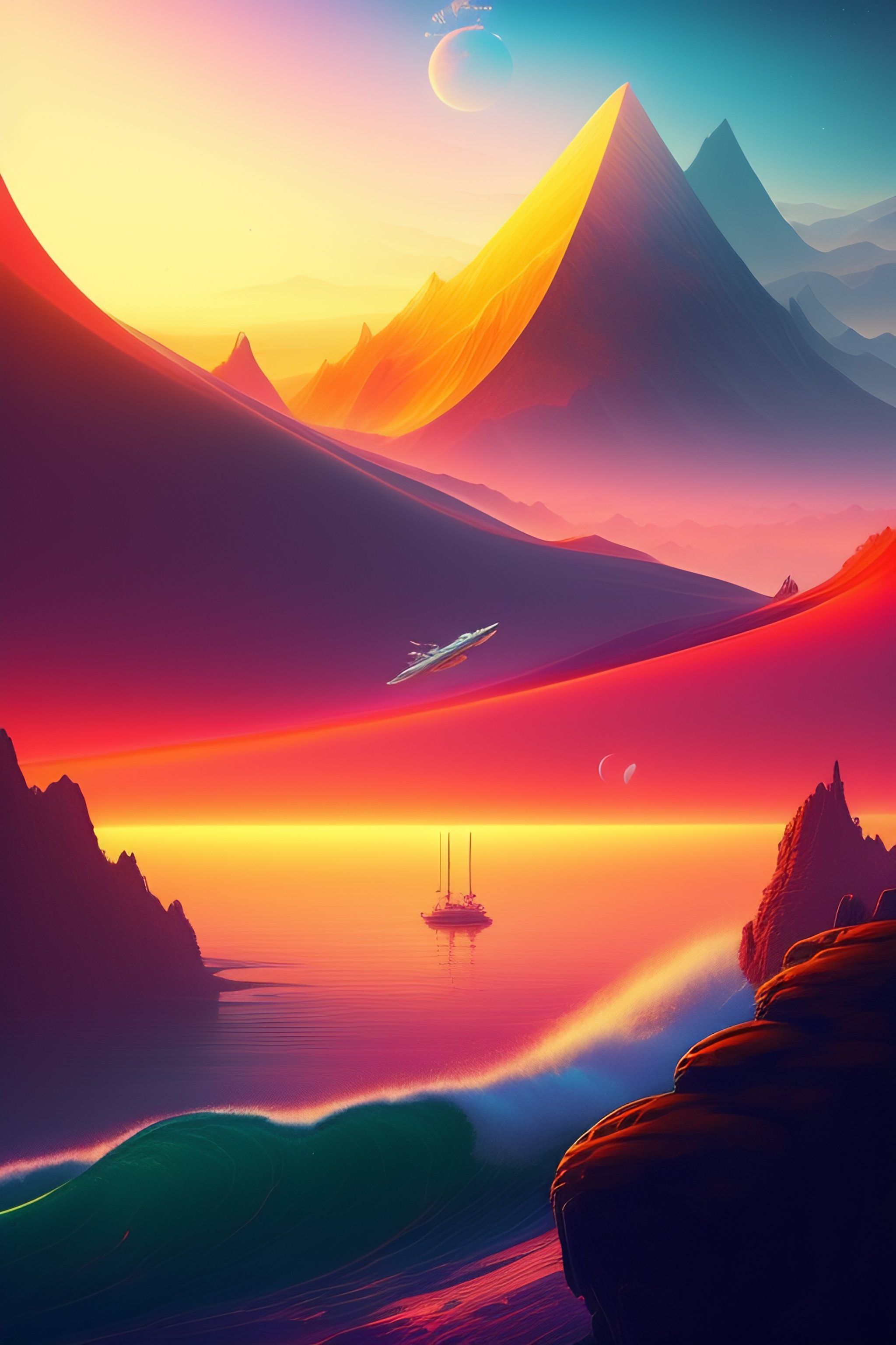 Lexica - No Man's Sky, beautiful waves, fantasy, fairy tales，Warm color ...