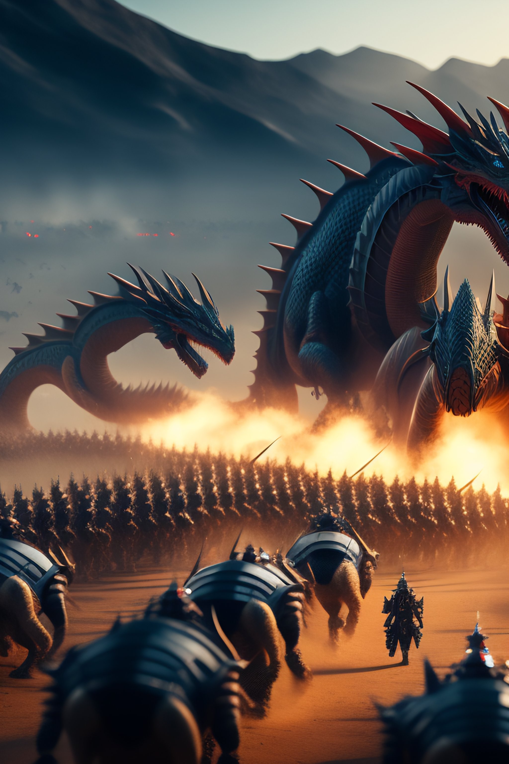 Lexica - An army of Dragons battling against an army of robots