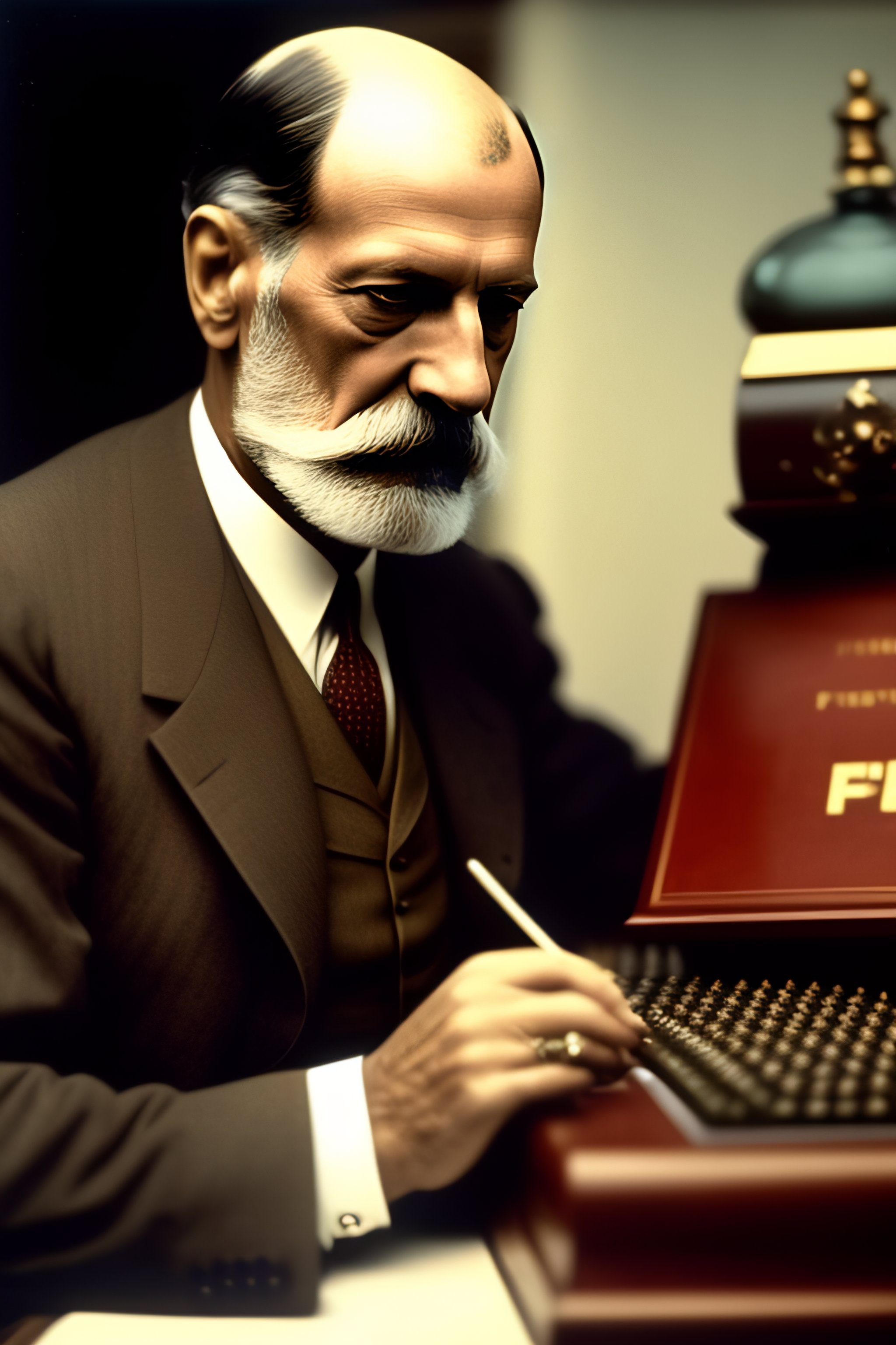 Lexica - Colored photograph of Sigmund Freud doing statistical analysis ...