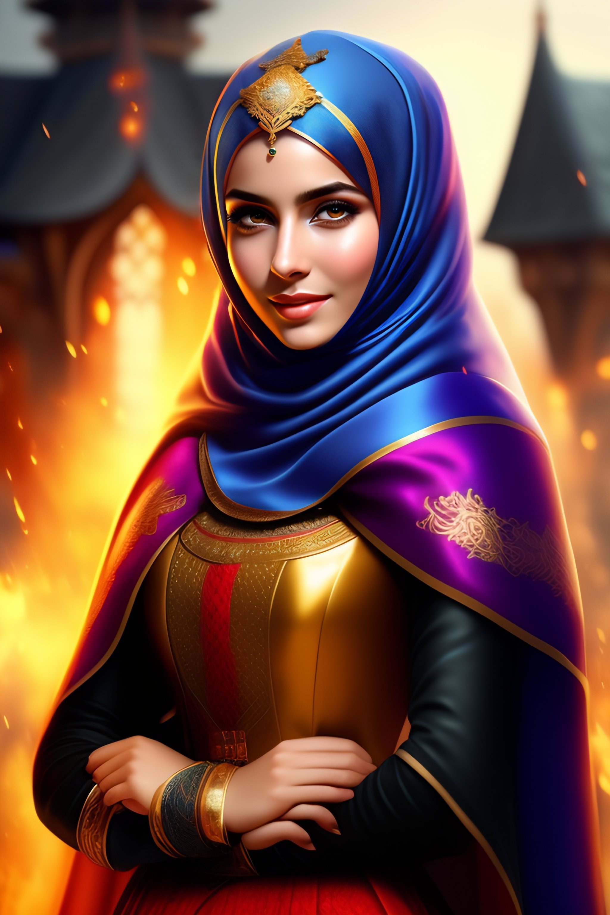 Lexica - Cute hijab girl in medieval mage clothing