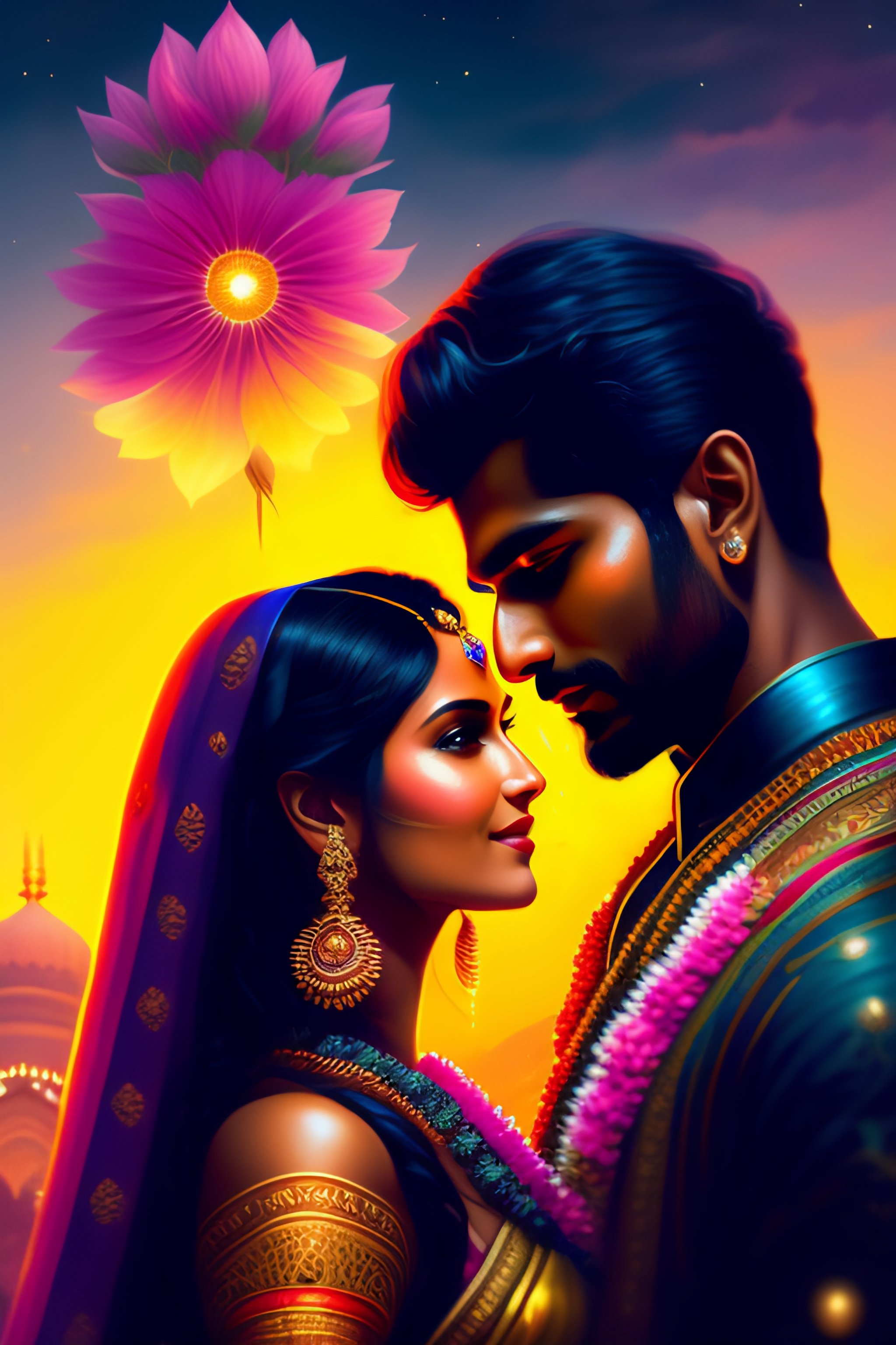 Lexica - An indian android man gives a bouquet of flowers to a ...