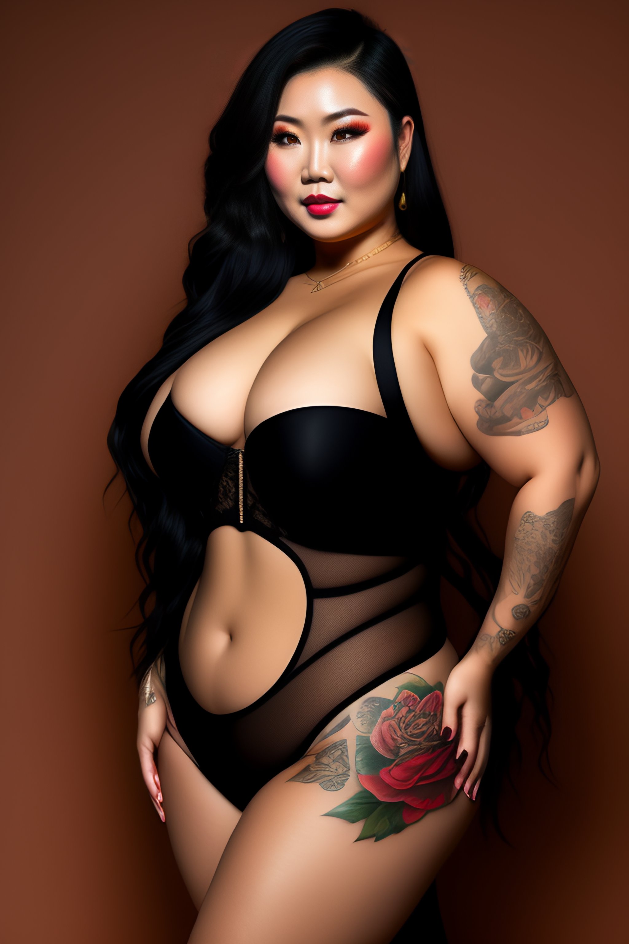 Lexica - Thick asian woman with queen of spade tattoo, Wide hips
