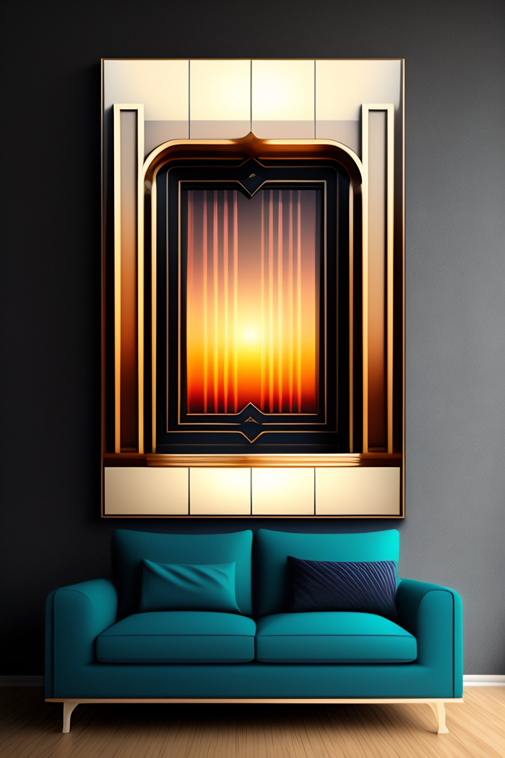 Lexica - 3 seperate canvas on wall in art deco style with window next to it