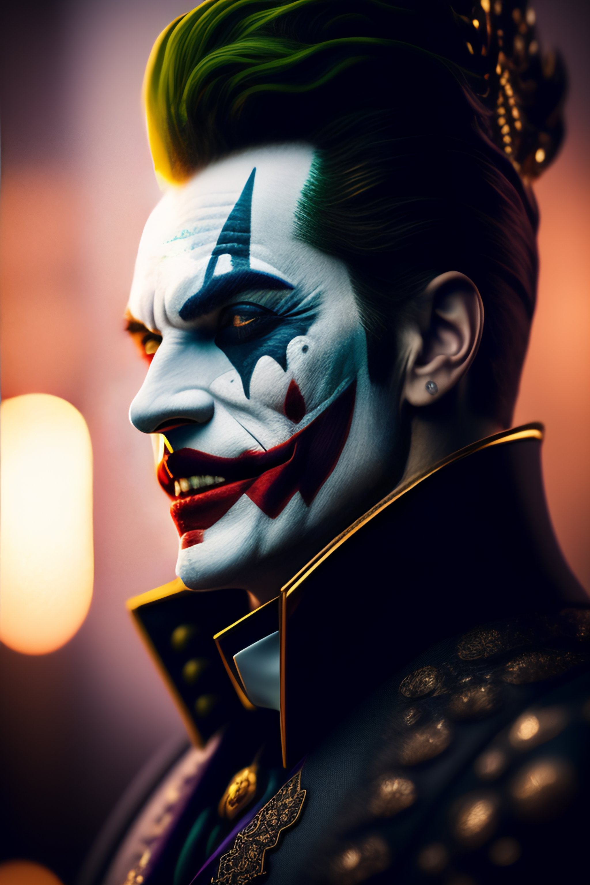 Lexica - A king joker, half face robotic, realistic, smok, large shot ...