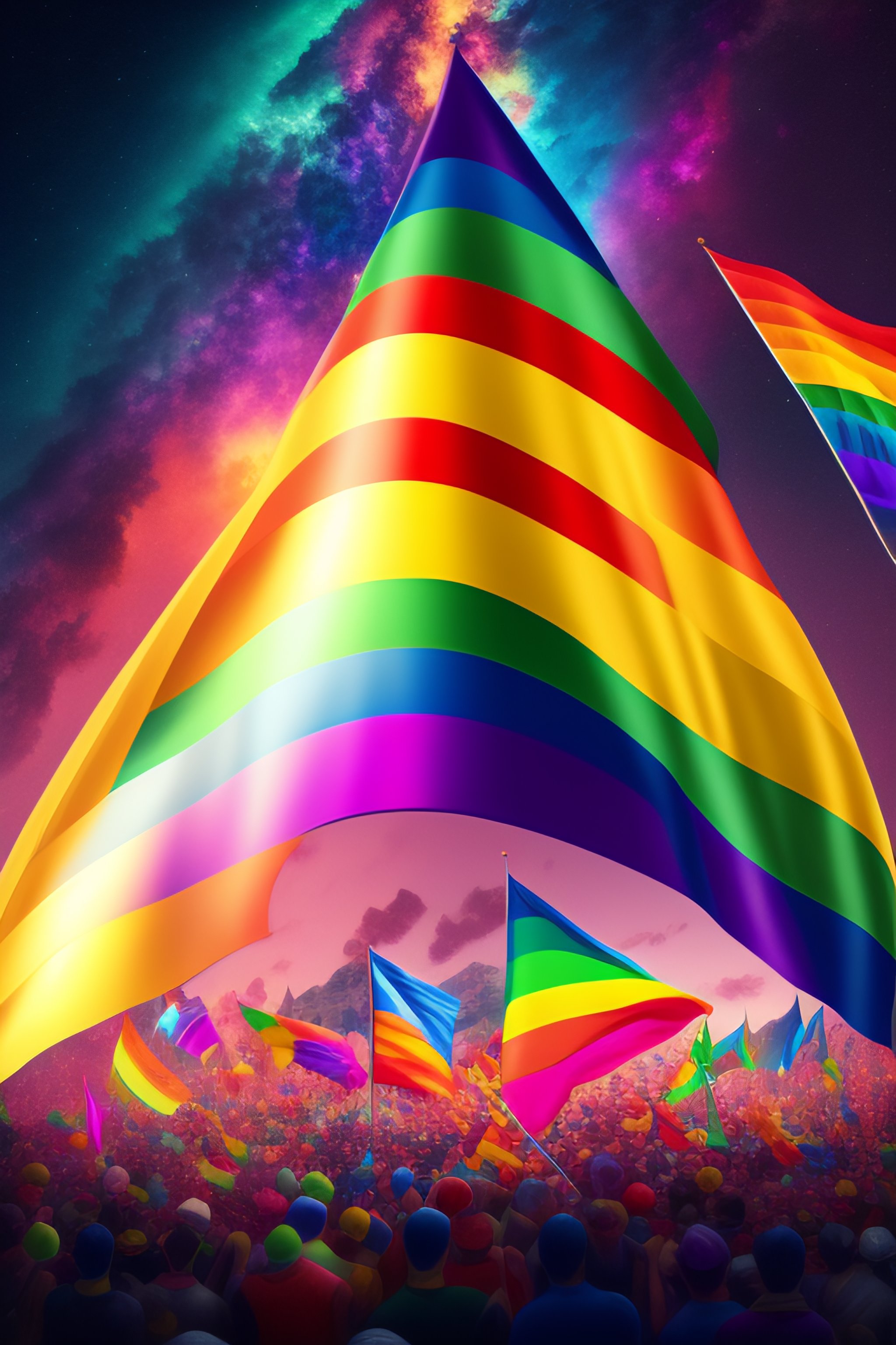 Lexica - Gay bitcoin sign pride parade in gay colored galaxy