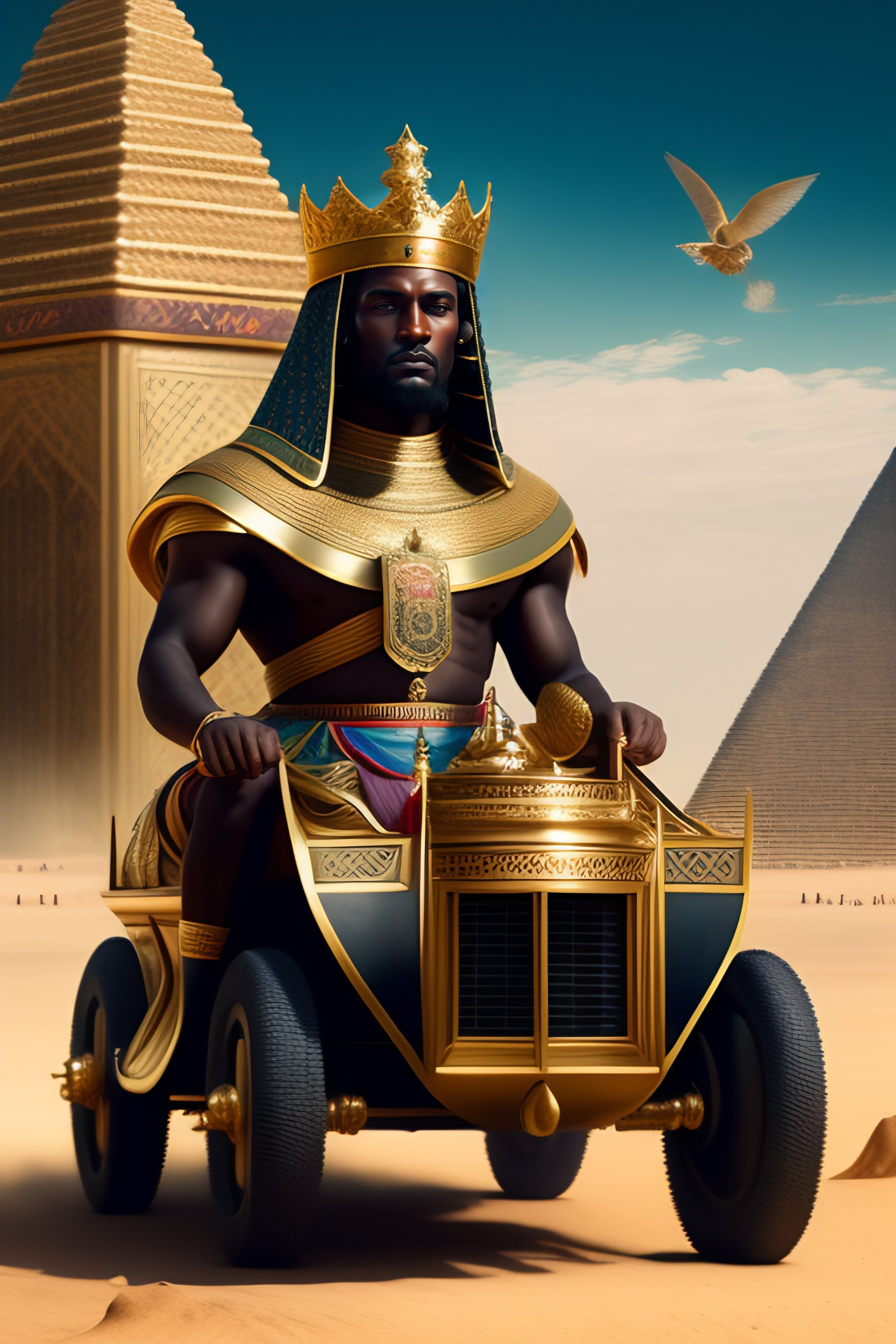 Lexica - A king on a big chariot pulled by a sphinx