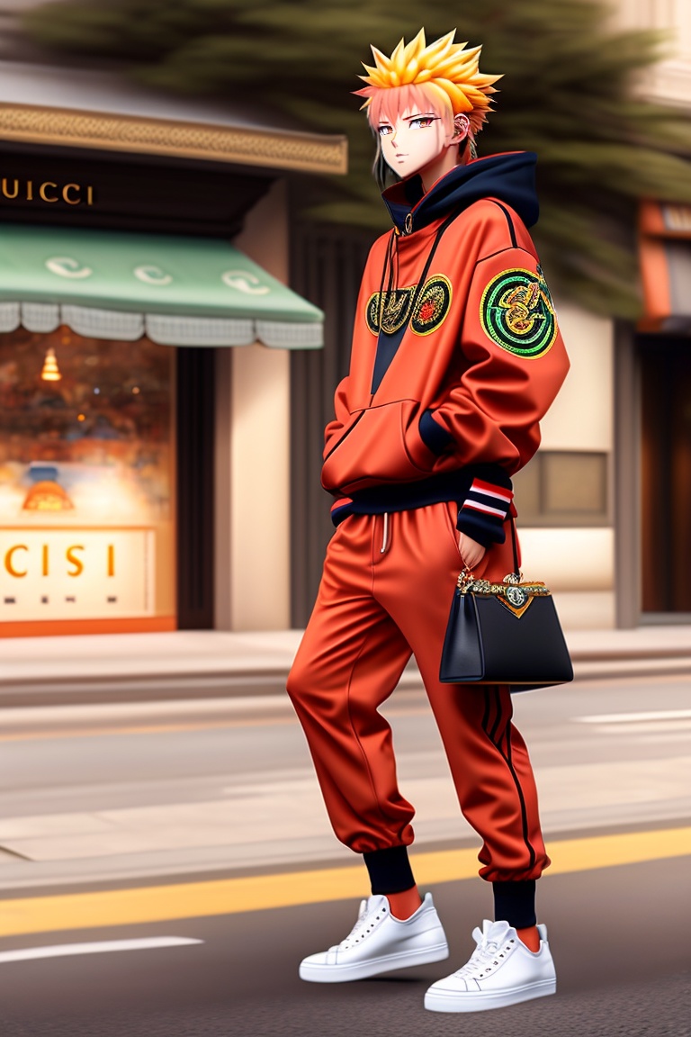 Lexica - Naruto in Gucci, Gucci pants, Gucci bag, Gucci pattern
