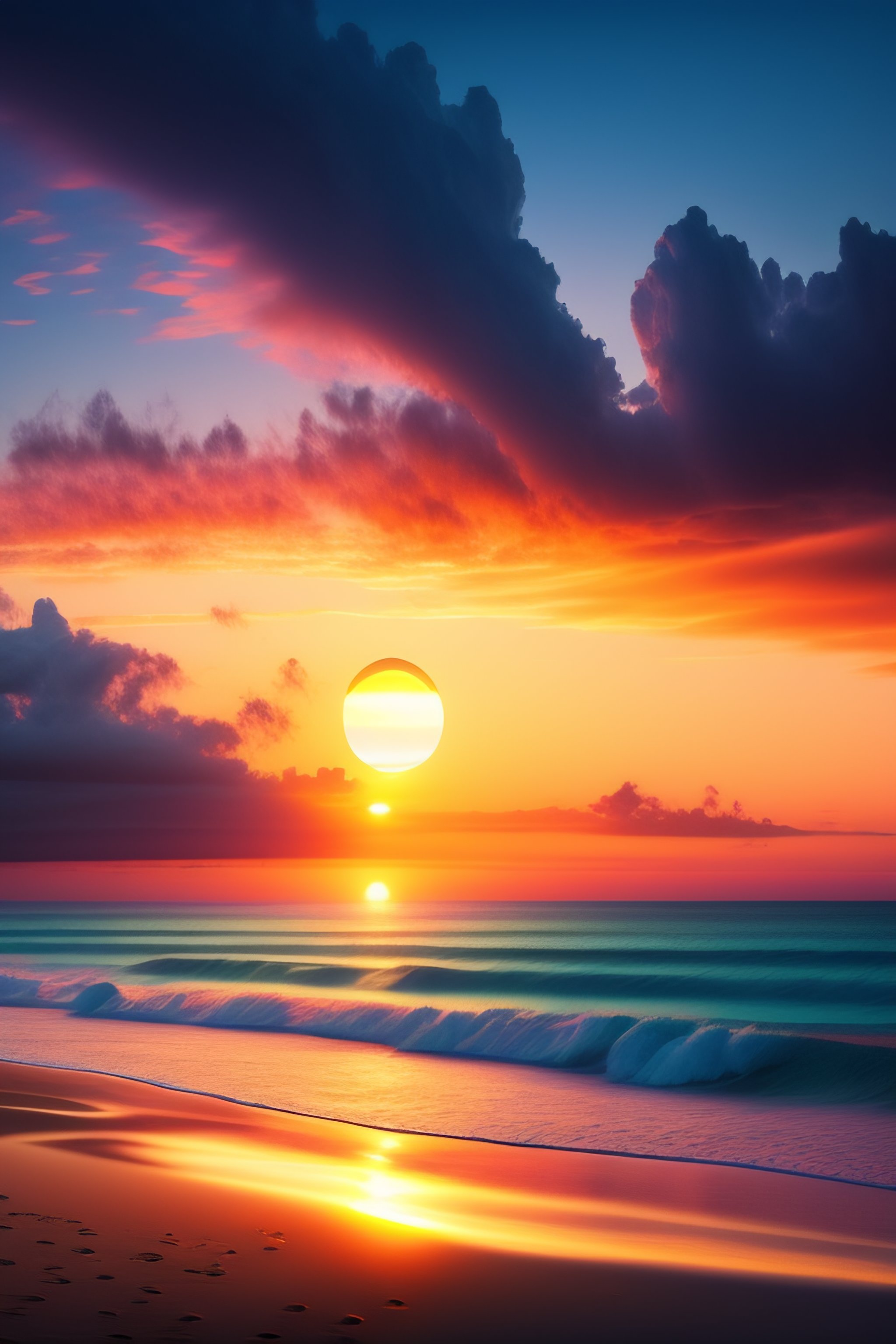 Lexica - Sunset, beautiful, over the sea, scattered clouds, realistic,