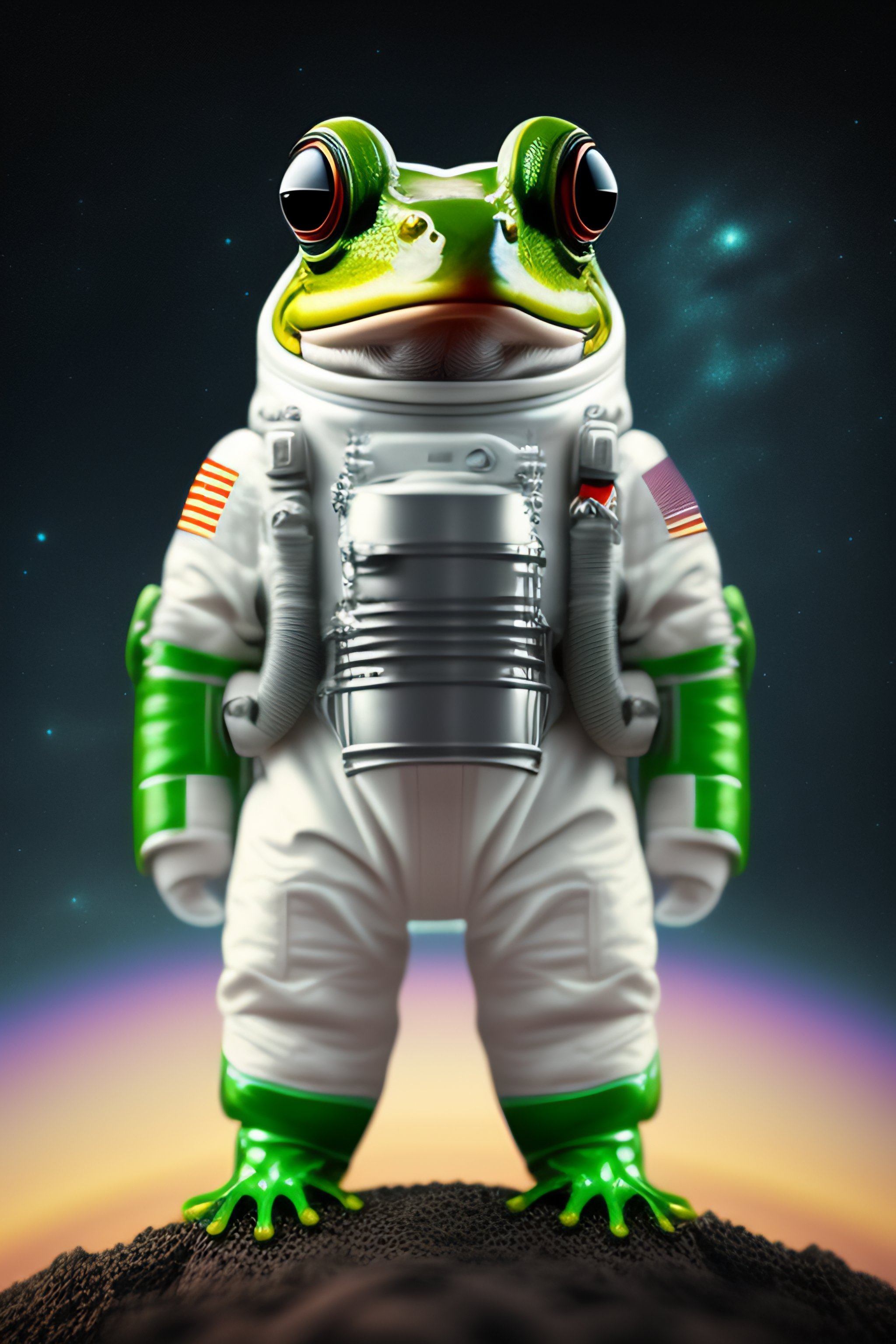 Lexica - Frog with tongue out. Astronaut suit. With frog hands. Earth ...