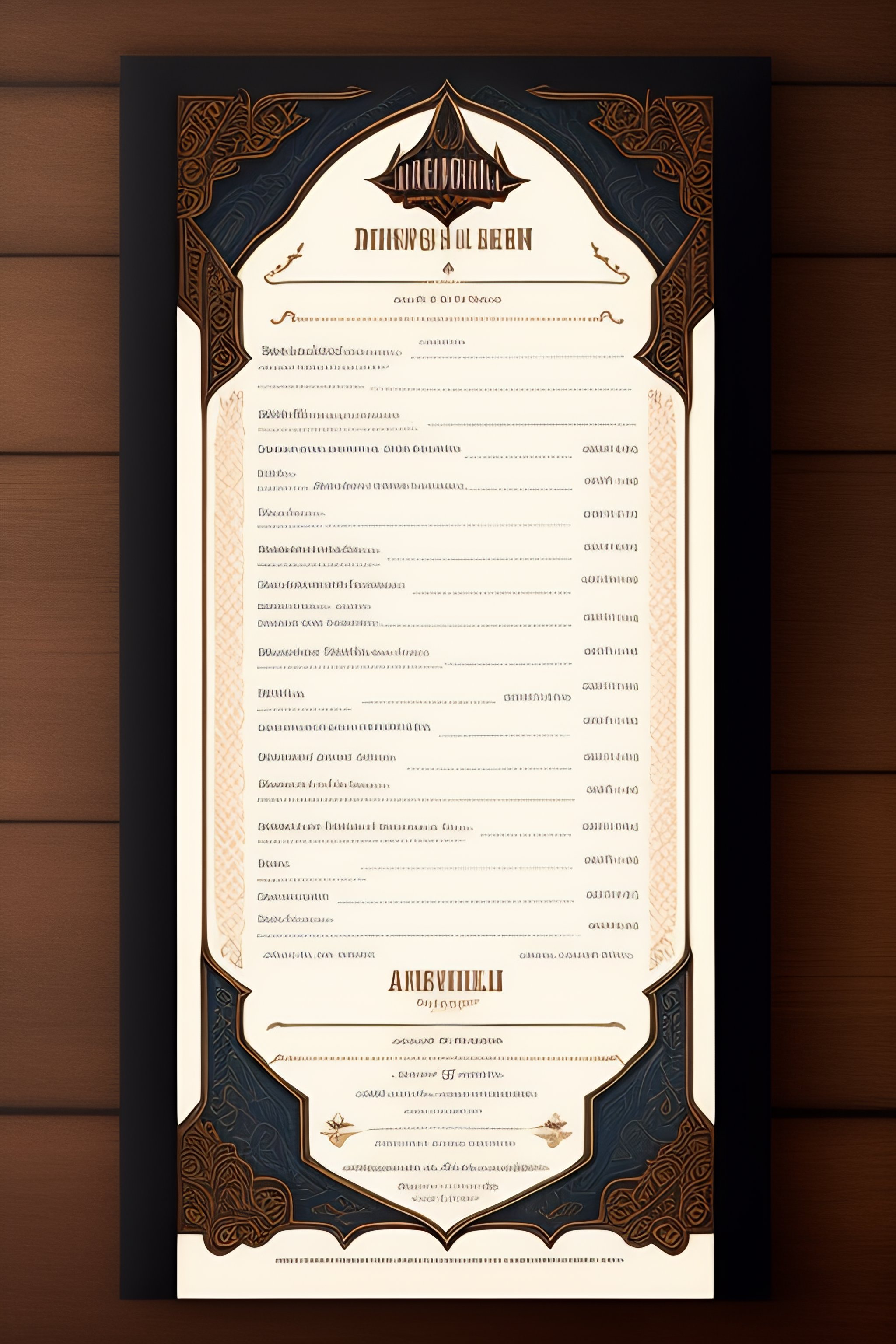 Lexica - A dungeons dragons' menu on a paper sheet with embellishments ...
