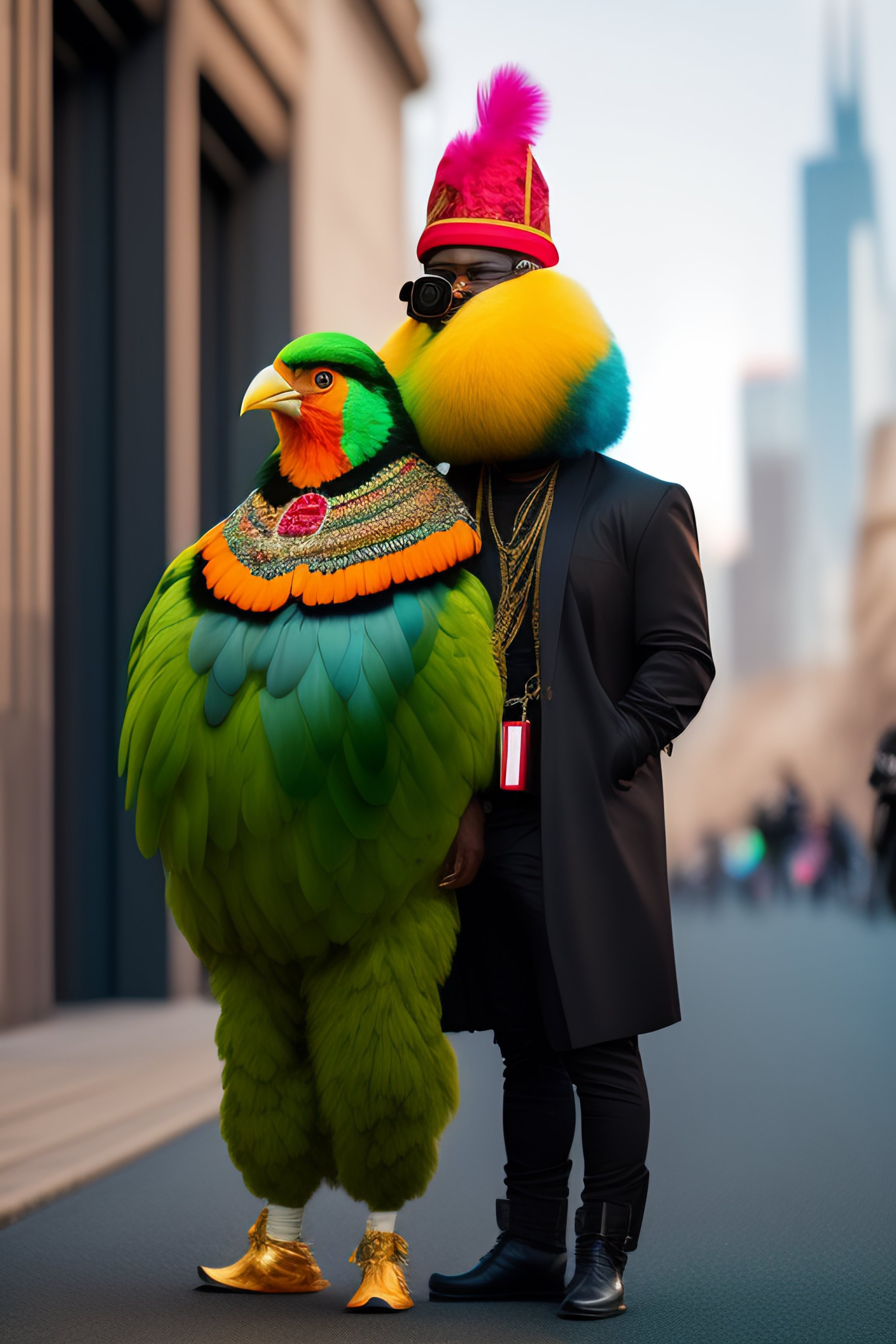 Lexica - A human-sized bird dressed like Flava Flave, with a bird-sized ...