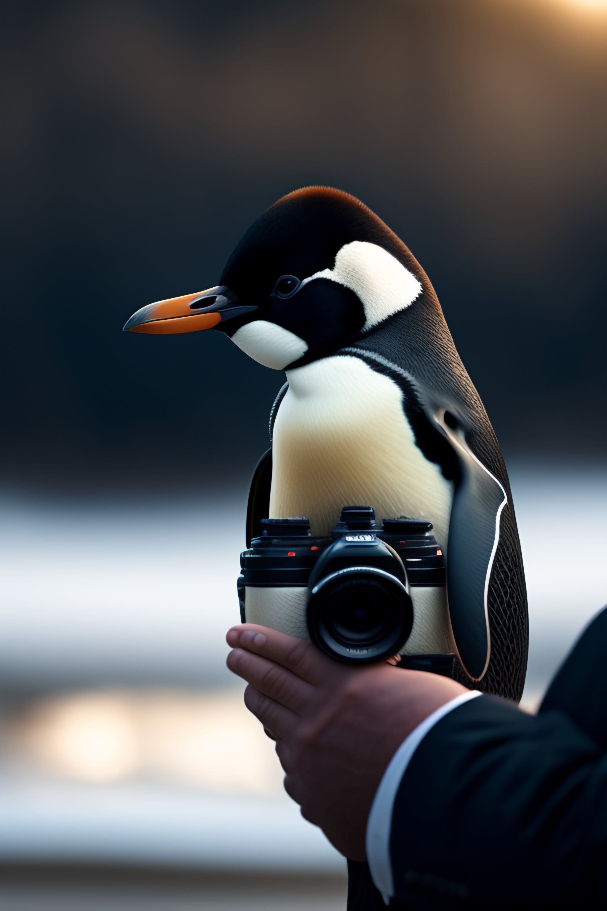 Lexica - Penguin holding a video camera like a cameraman
