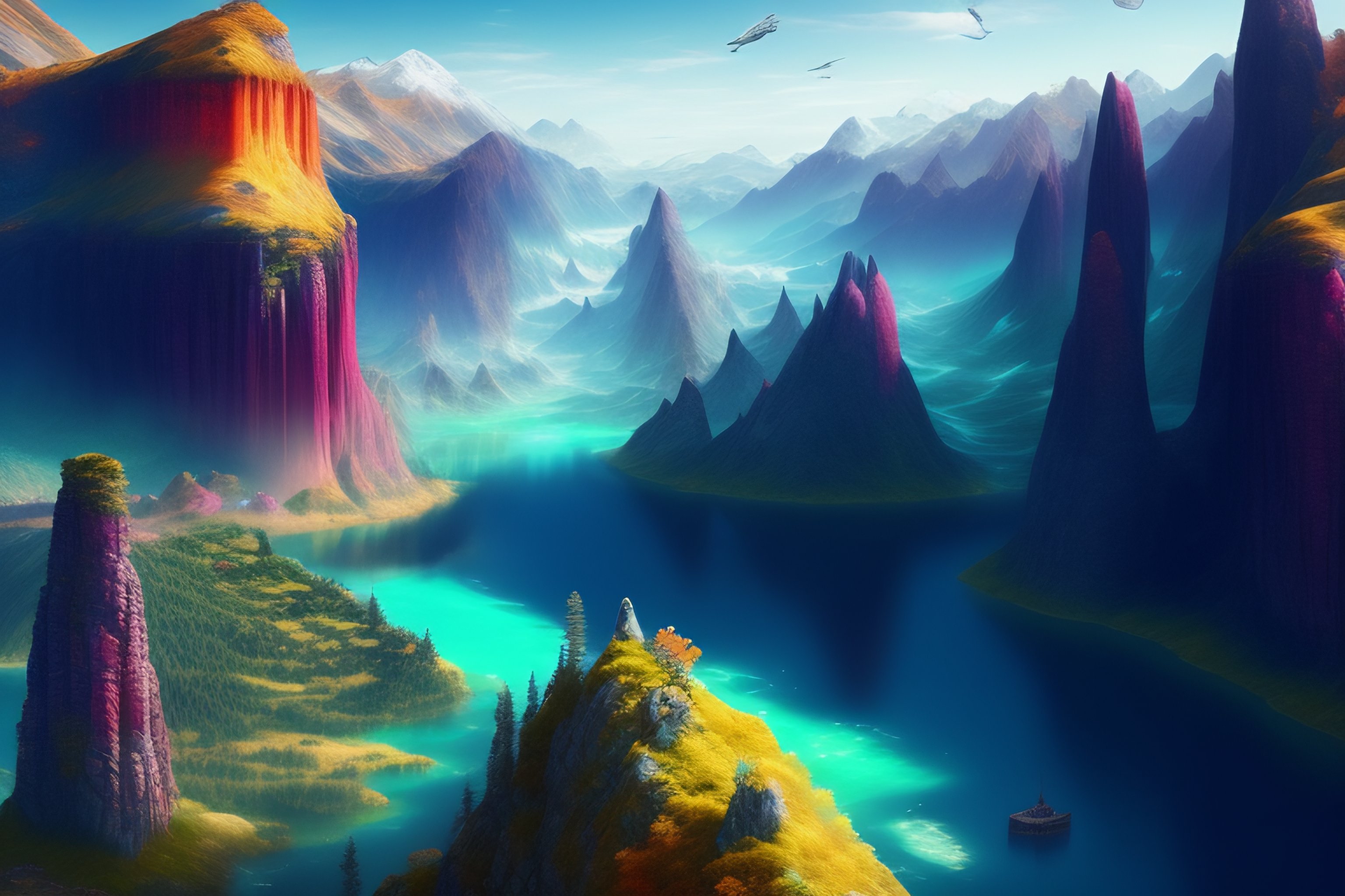 Lexica - A vivid photo-realistic fantasy landscape as seen from above ...