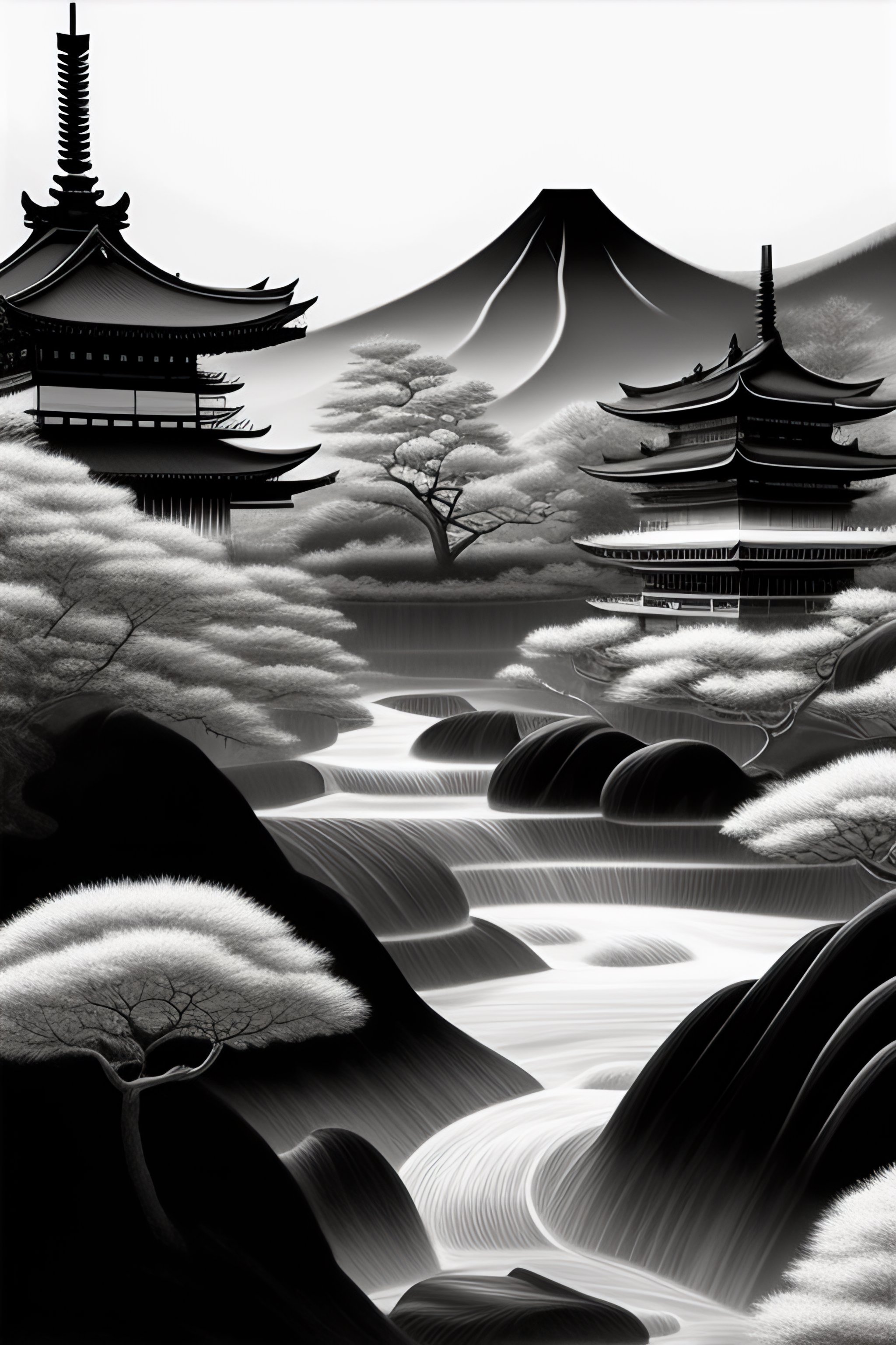 Lexica - Black and white, generative, detailed, Japanese traditional ...