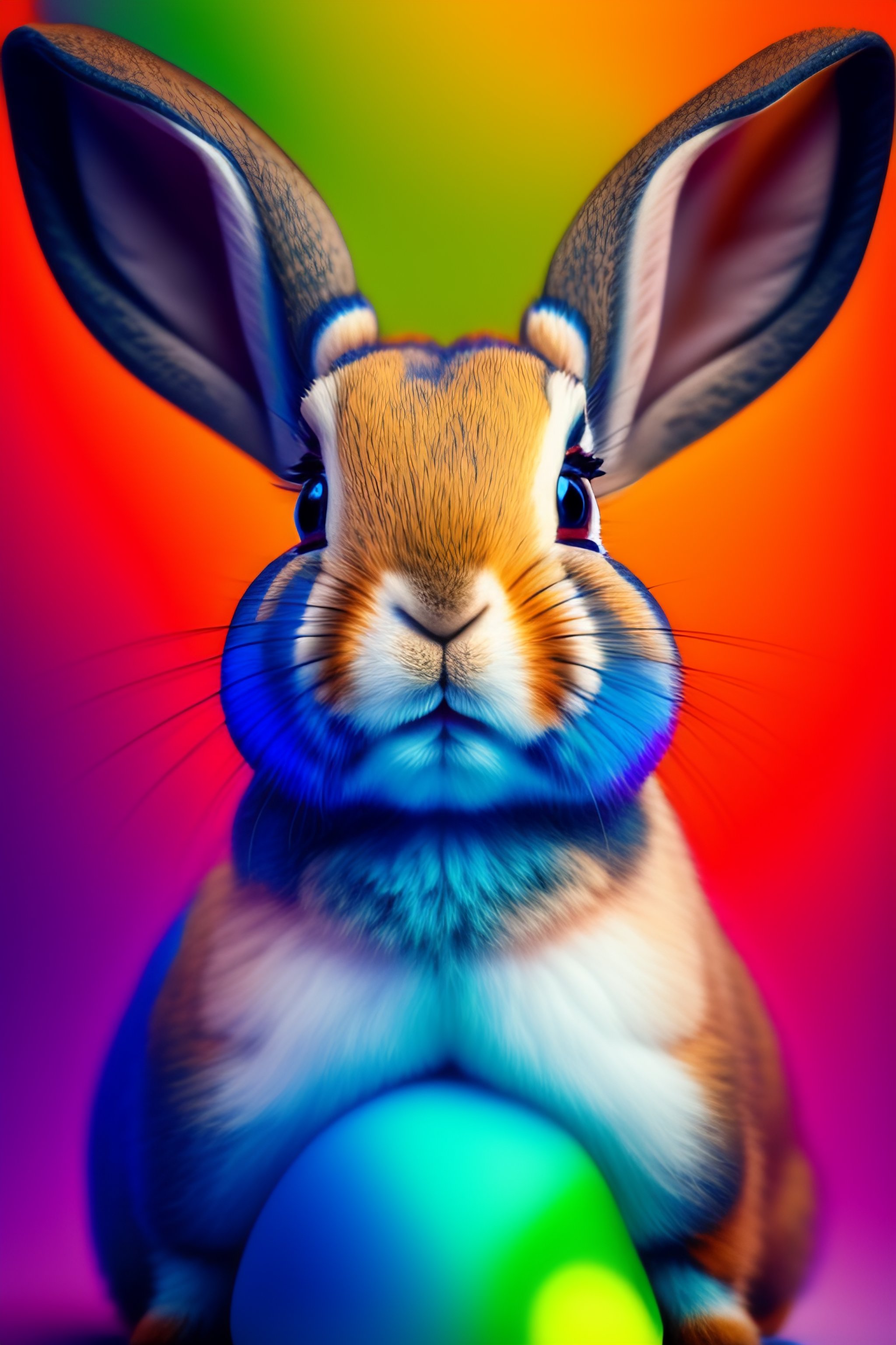 Lexica - Rabbit face is hidden by her body hair. rainbow color