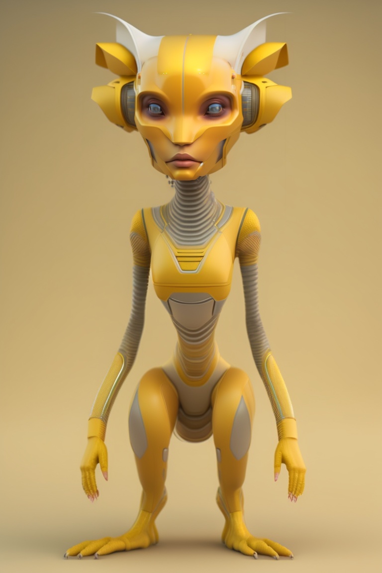 Lexica - Sci-fi, humanoid creature, sandy yellow skin, no mouth, full ...