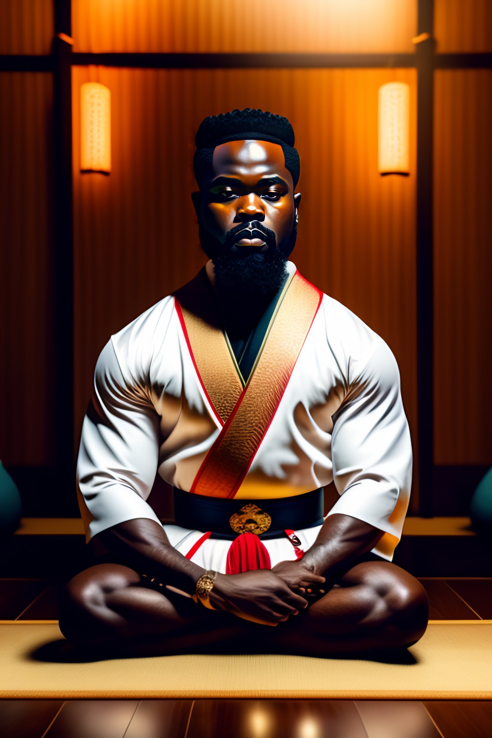 Lexica - Portrait of Sarkodie dressed as a samurai meditating in dojo
