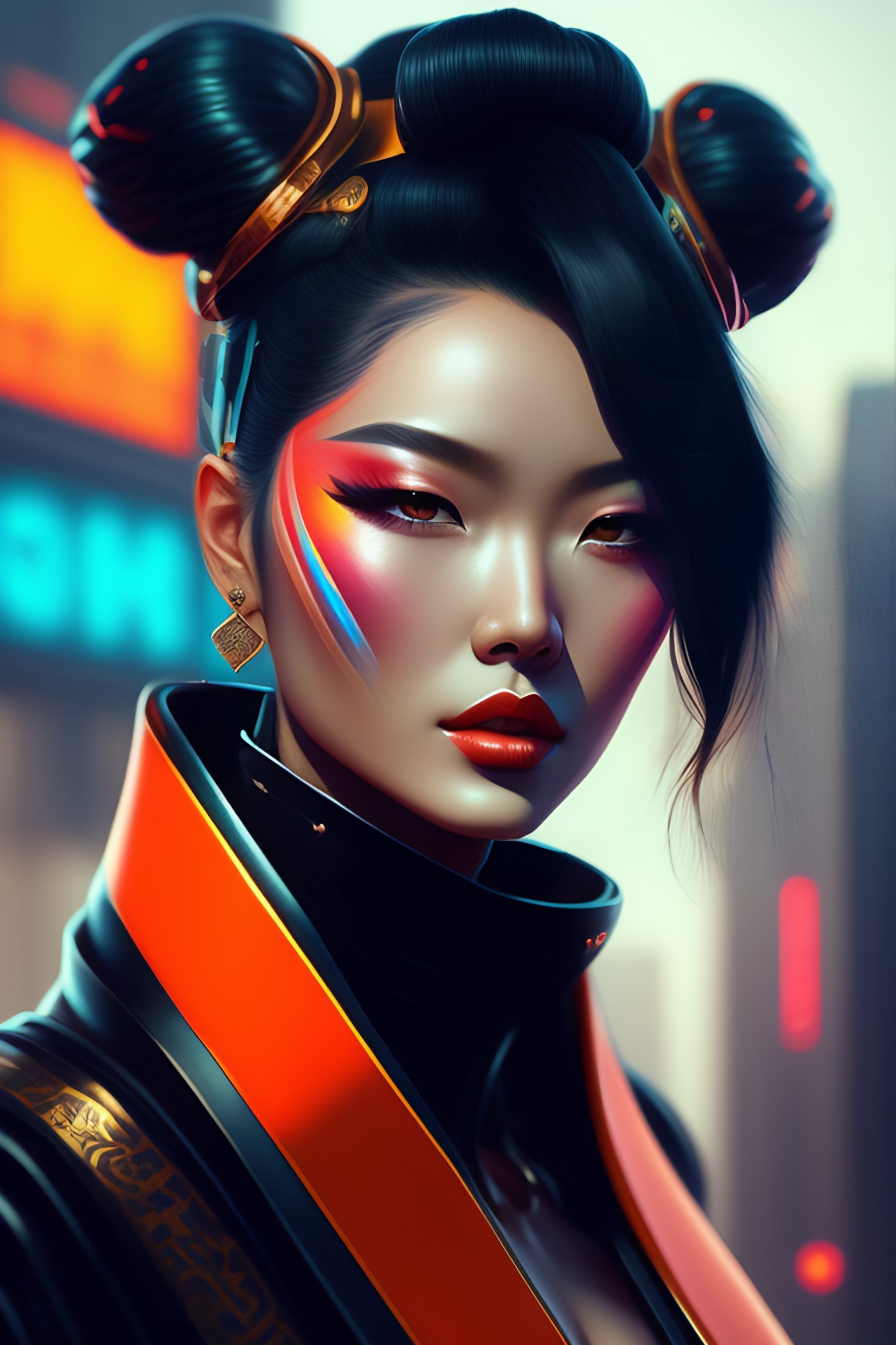 Lexica - Cyberpunk geisha android robot portrait painting, medium shot ...