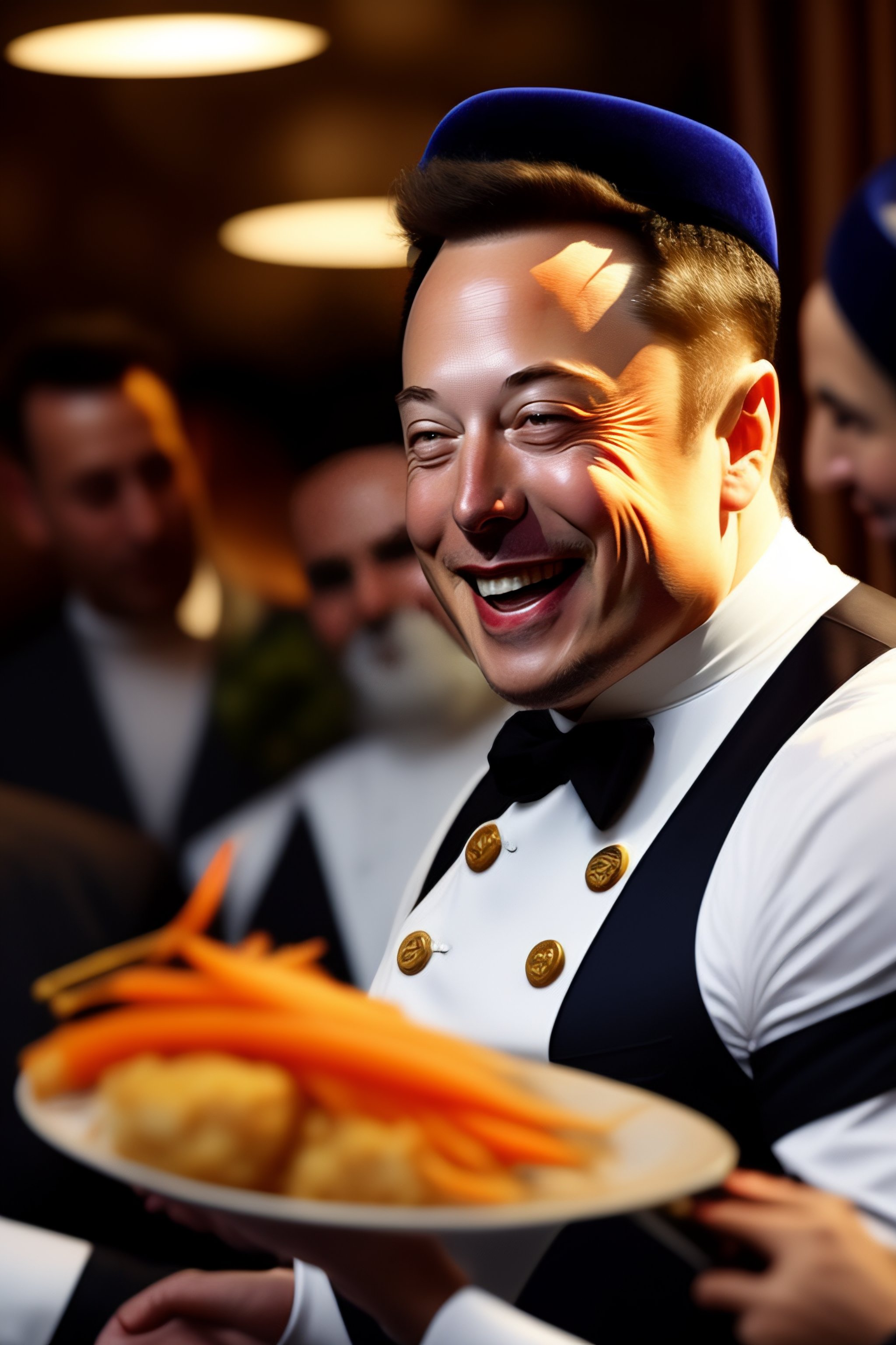 Lexica - Elon musk eating Gefilte fish with carrot on the top in ...