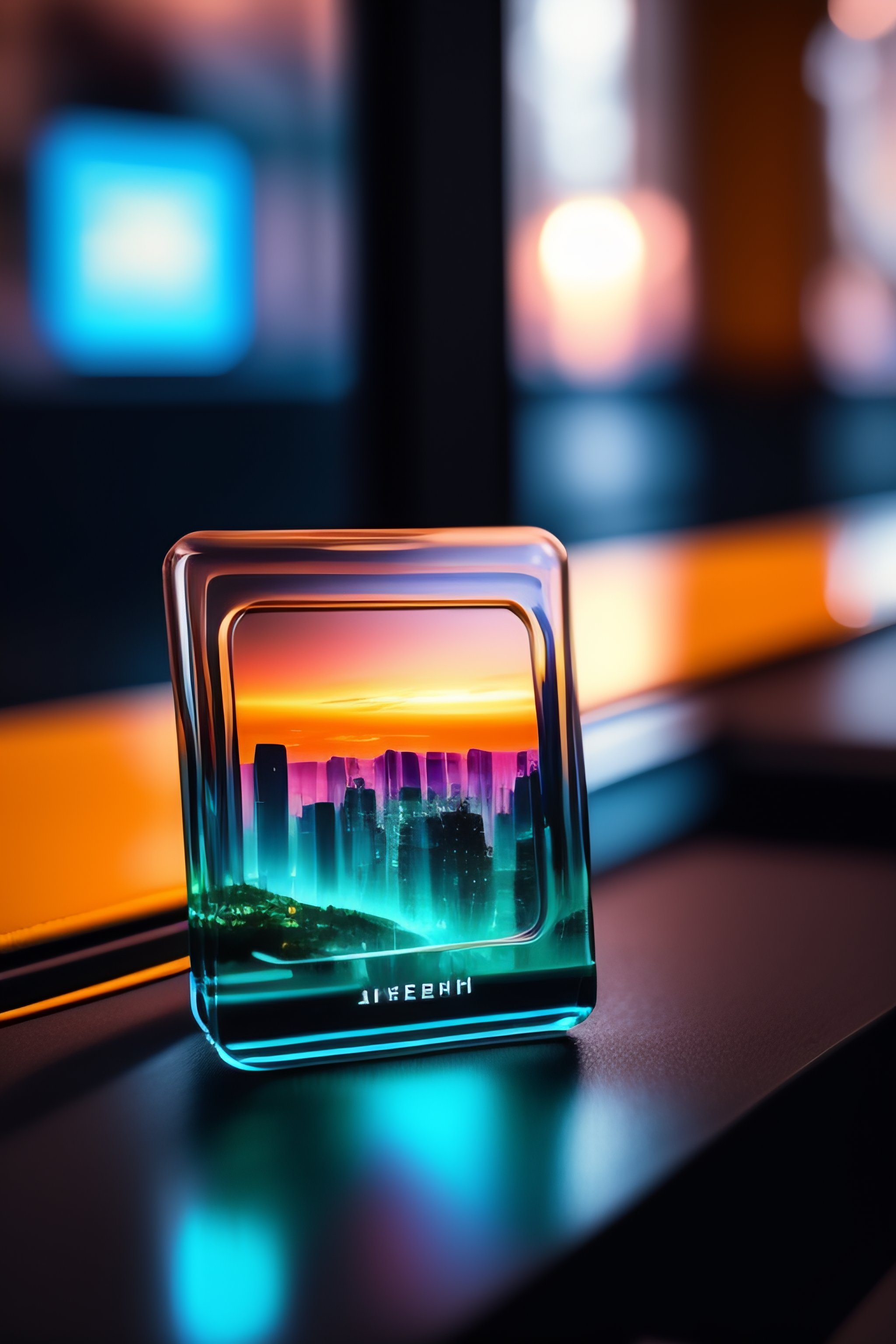 Lexica - Glass cyberpunk keycard where only the corner is touching the ...