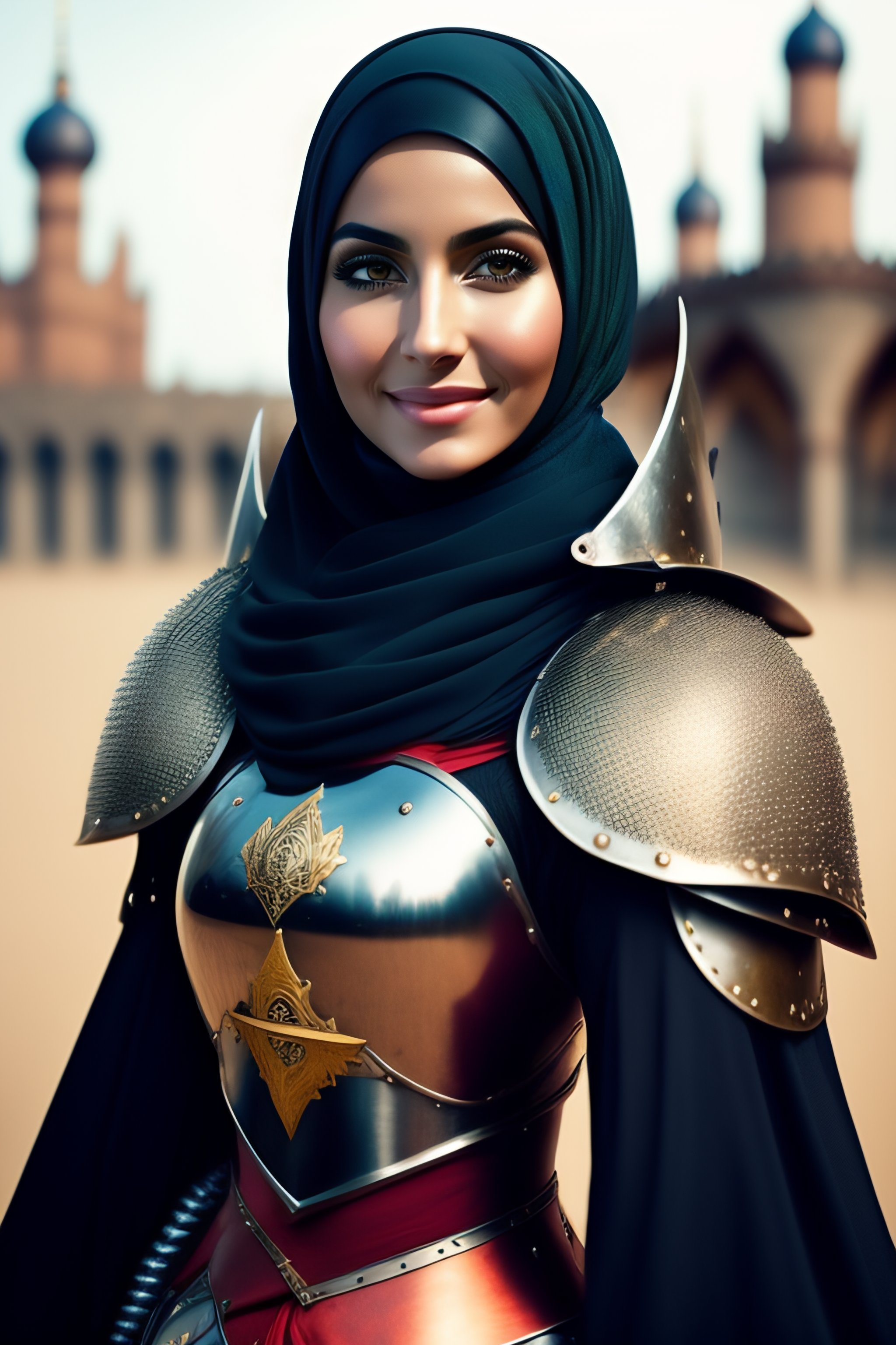 Lexica - Cute hijab girl wearing medieval heavy armor