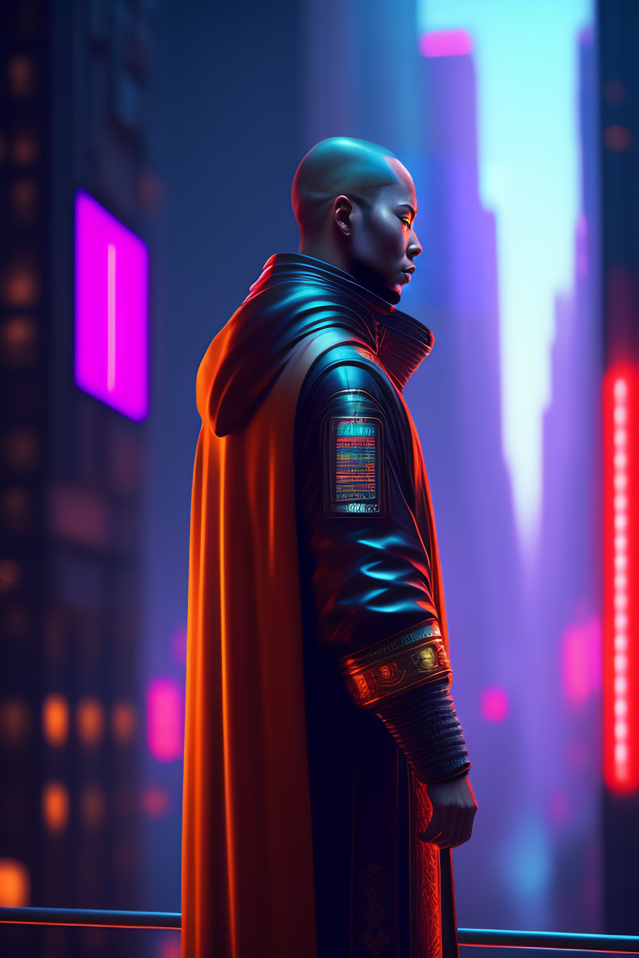 Lexica - Cyberpunk, buddhist monk, city, neon, skyscrapers, lights ...
