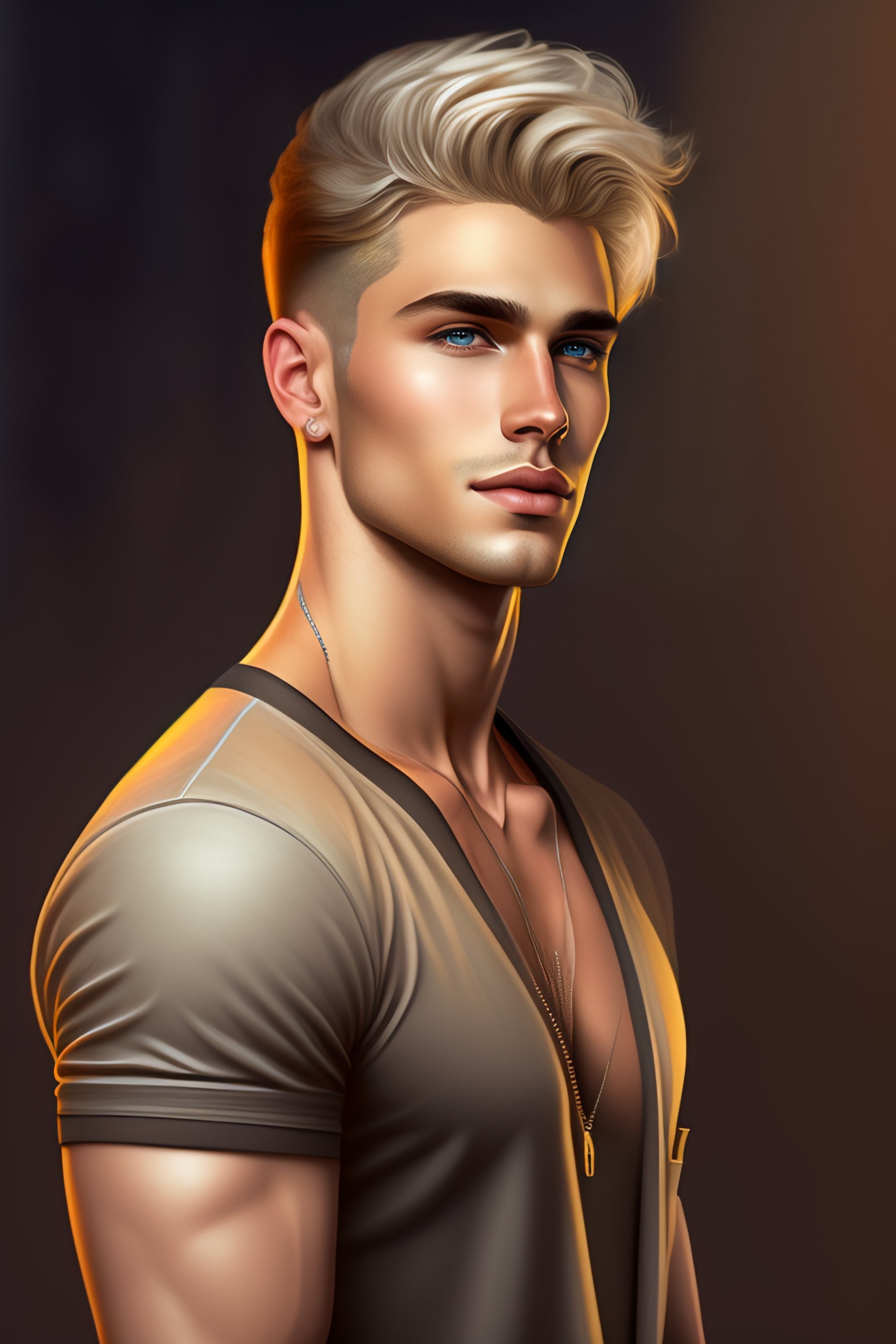 Lexica - Modern bl young man with ash blond hair, plain dark t-shirt ...