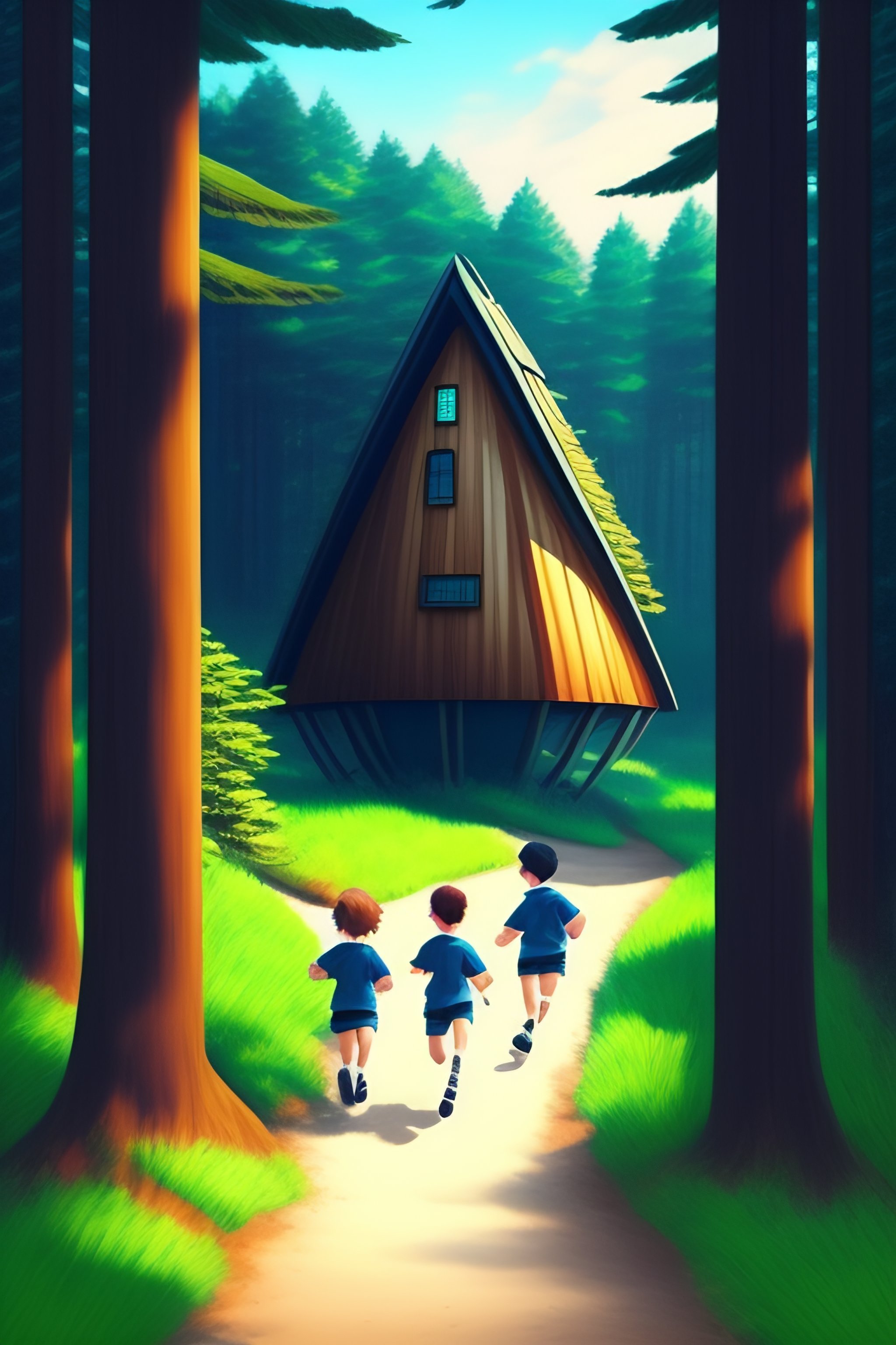 Lexica - Studio ghibli style. Classic Wind mill wood. Forest. 5 kids ...