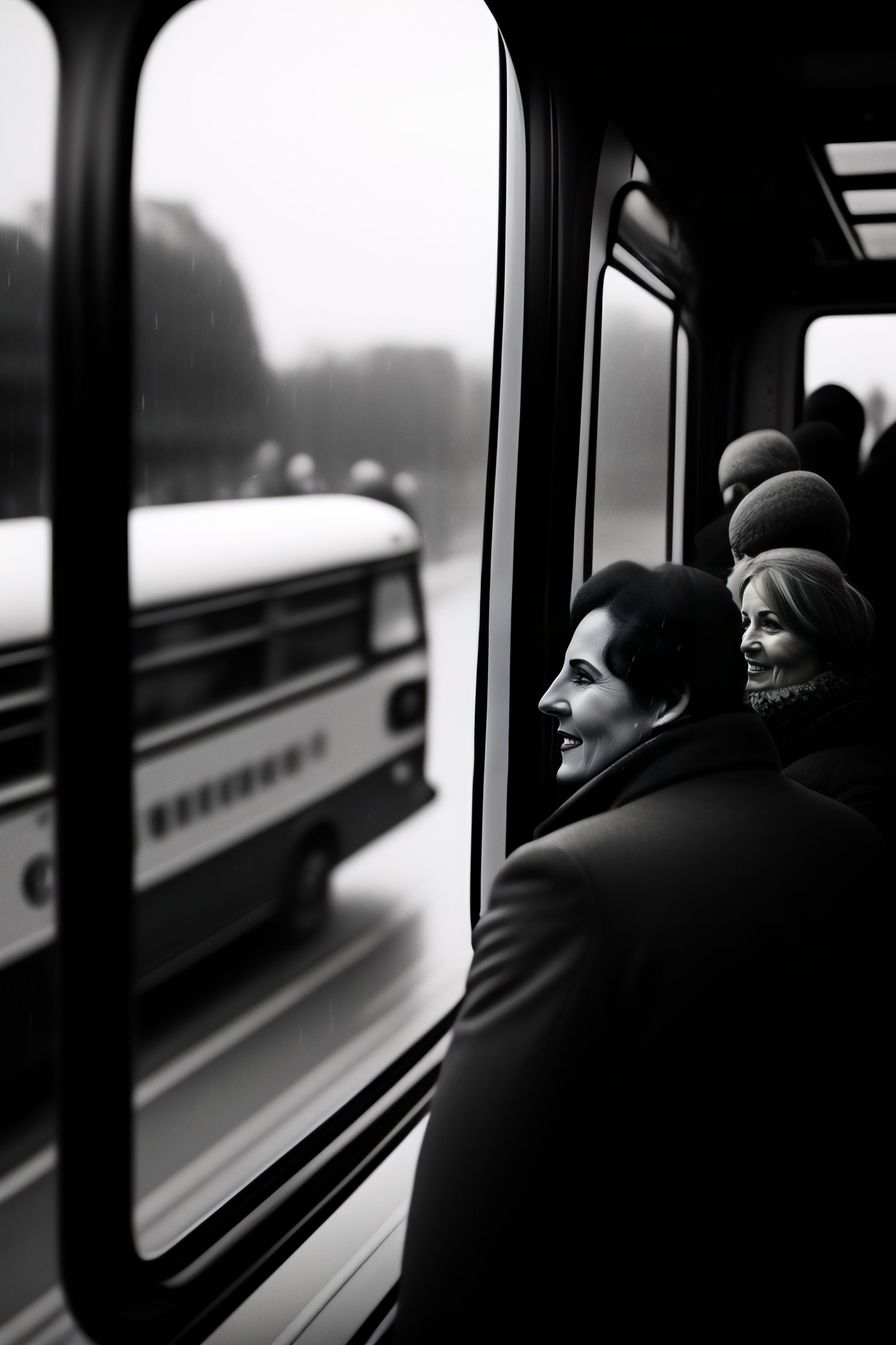 Lexica - View of a bus full of people going to work , view from inside ...