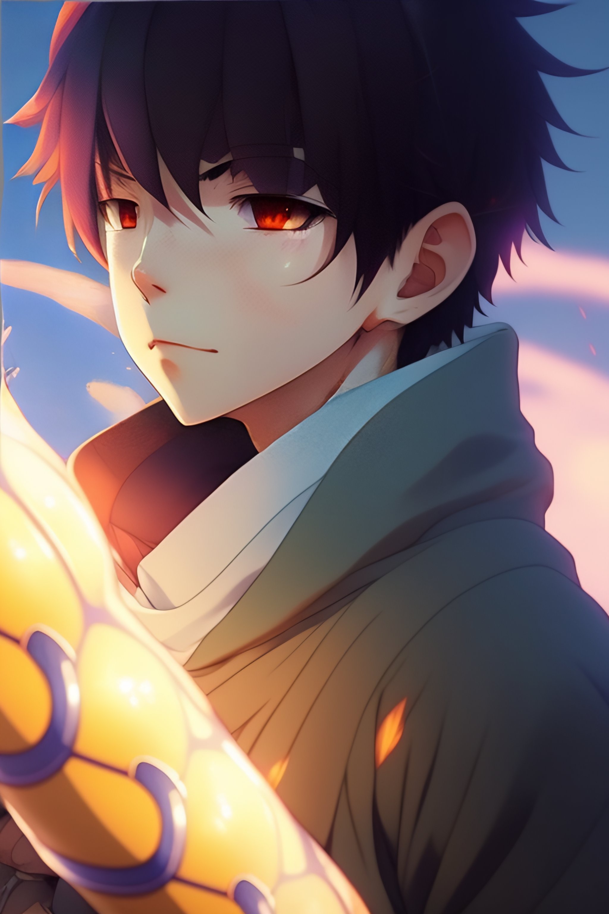 Lexica - A scared anime boy covers his face with his hands, a giant ...