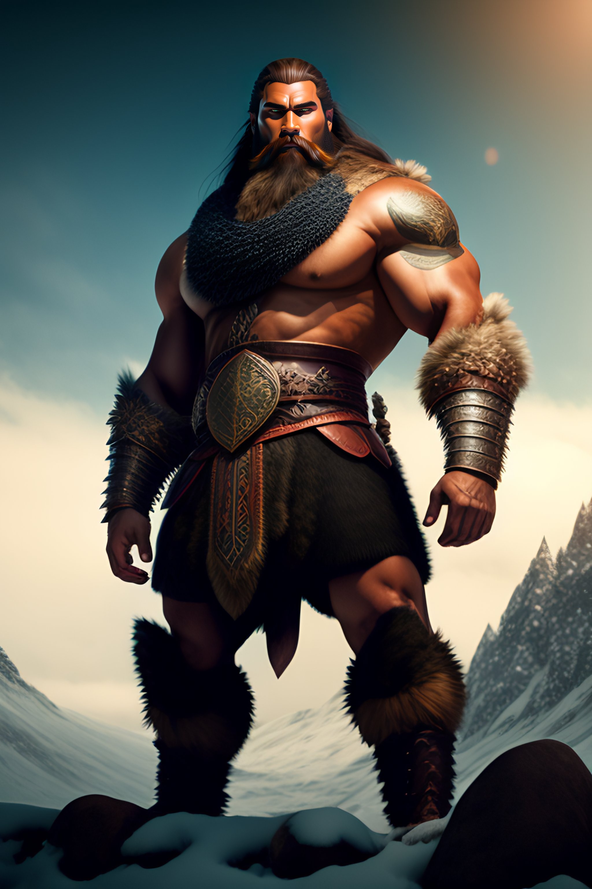 Lexica - Giant fierce and muscular male warrior in full armor, handsome ...