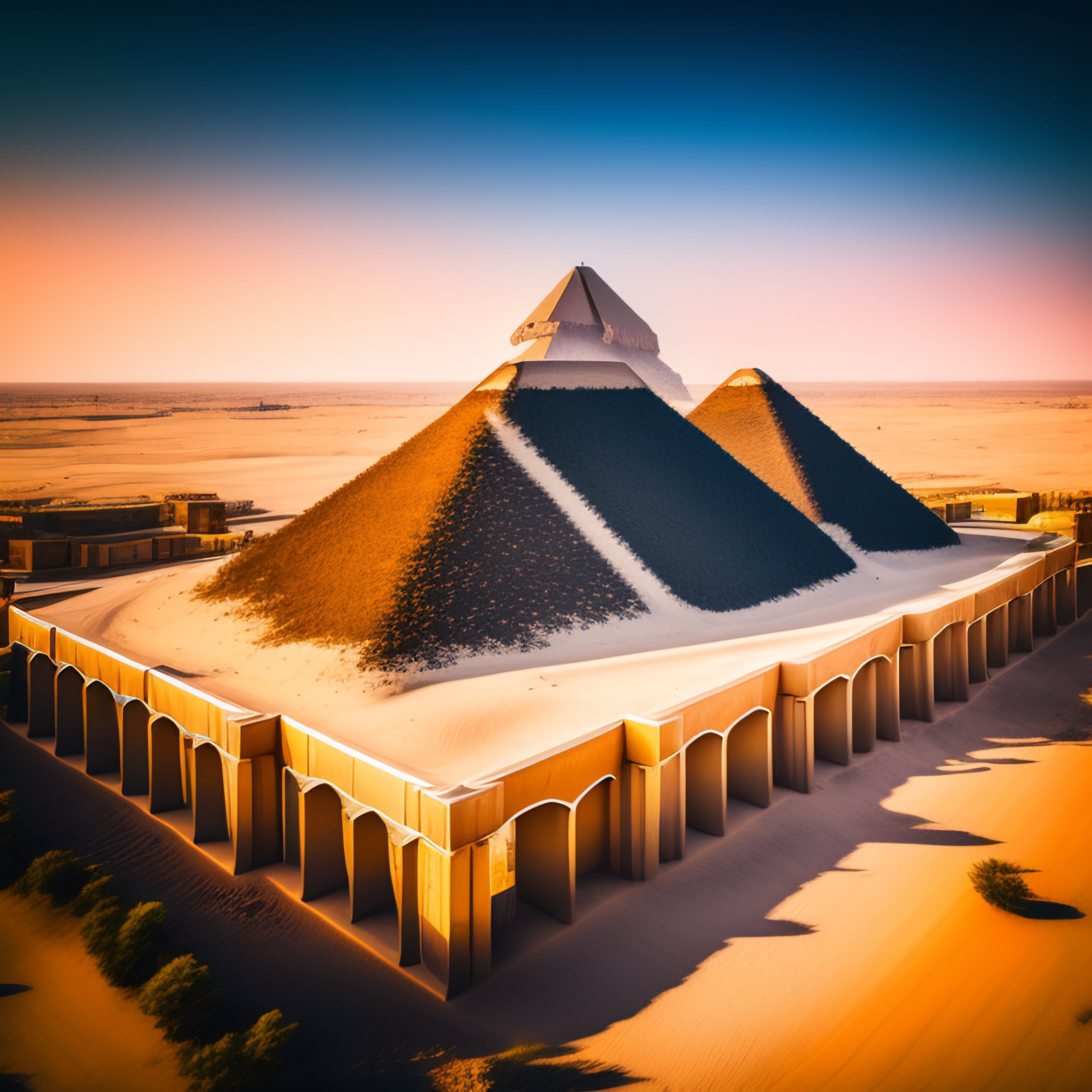Lexica - Drone photo of the three pyramids of Giza in white color, in ...