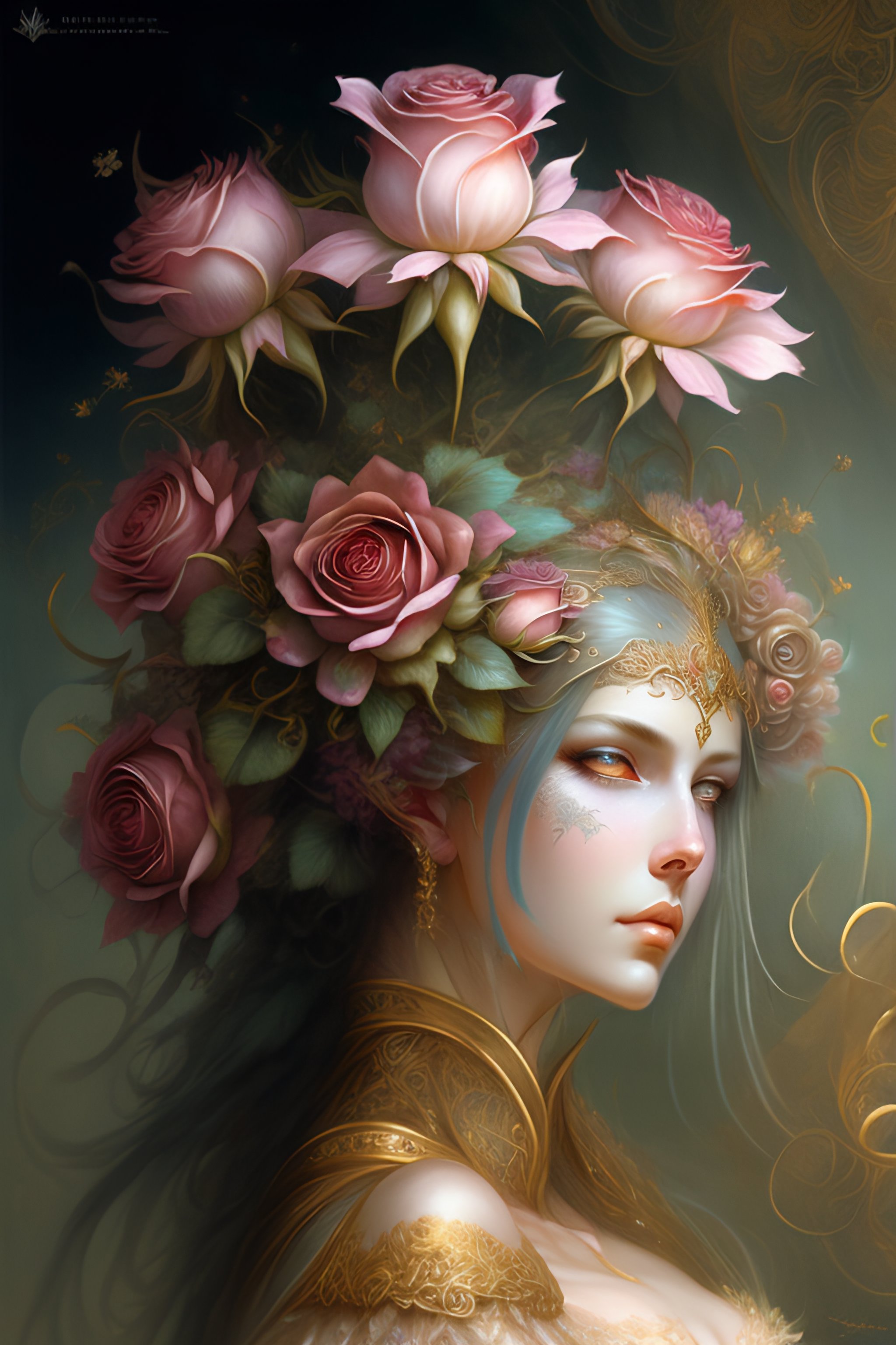 Lexica - Magnificent fantasy stylized rose bouquet , intertwined with ...