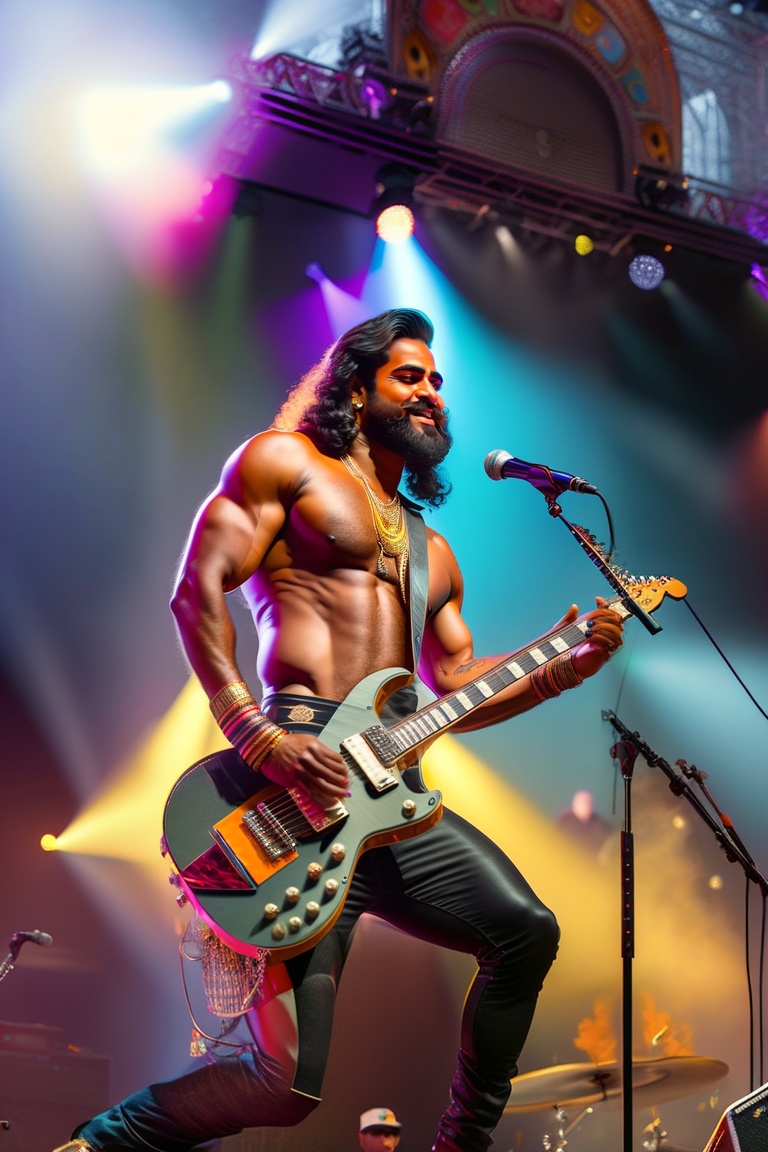 Lexica - A indian shredded man, with a custom lespaul guitar, rocking ...