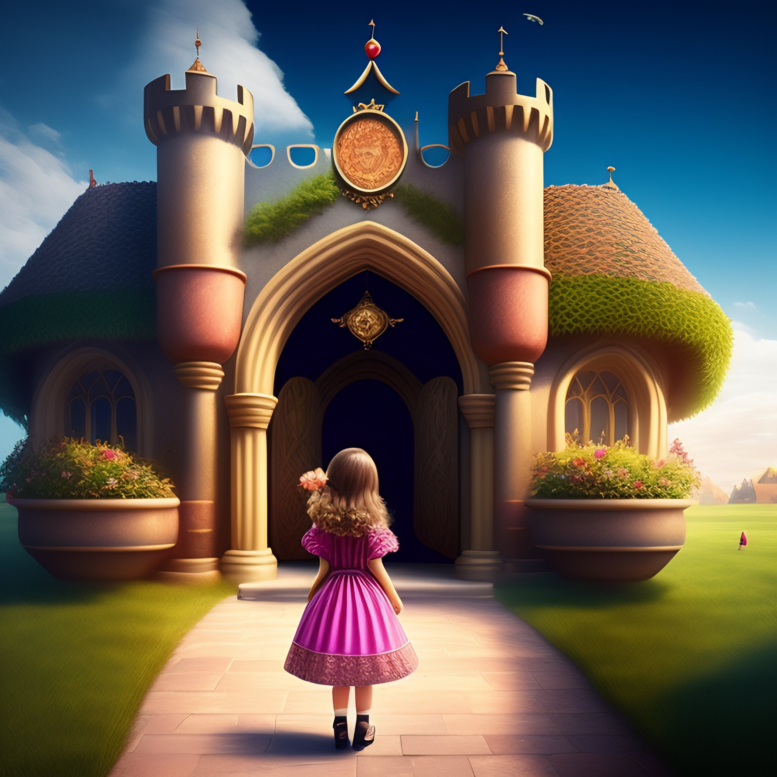 Lexica - Little girl Alice entered the castle, she saw talking animals ...