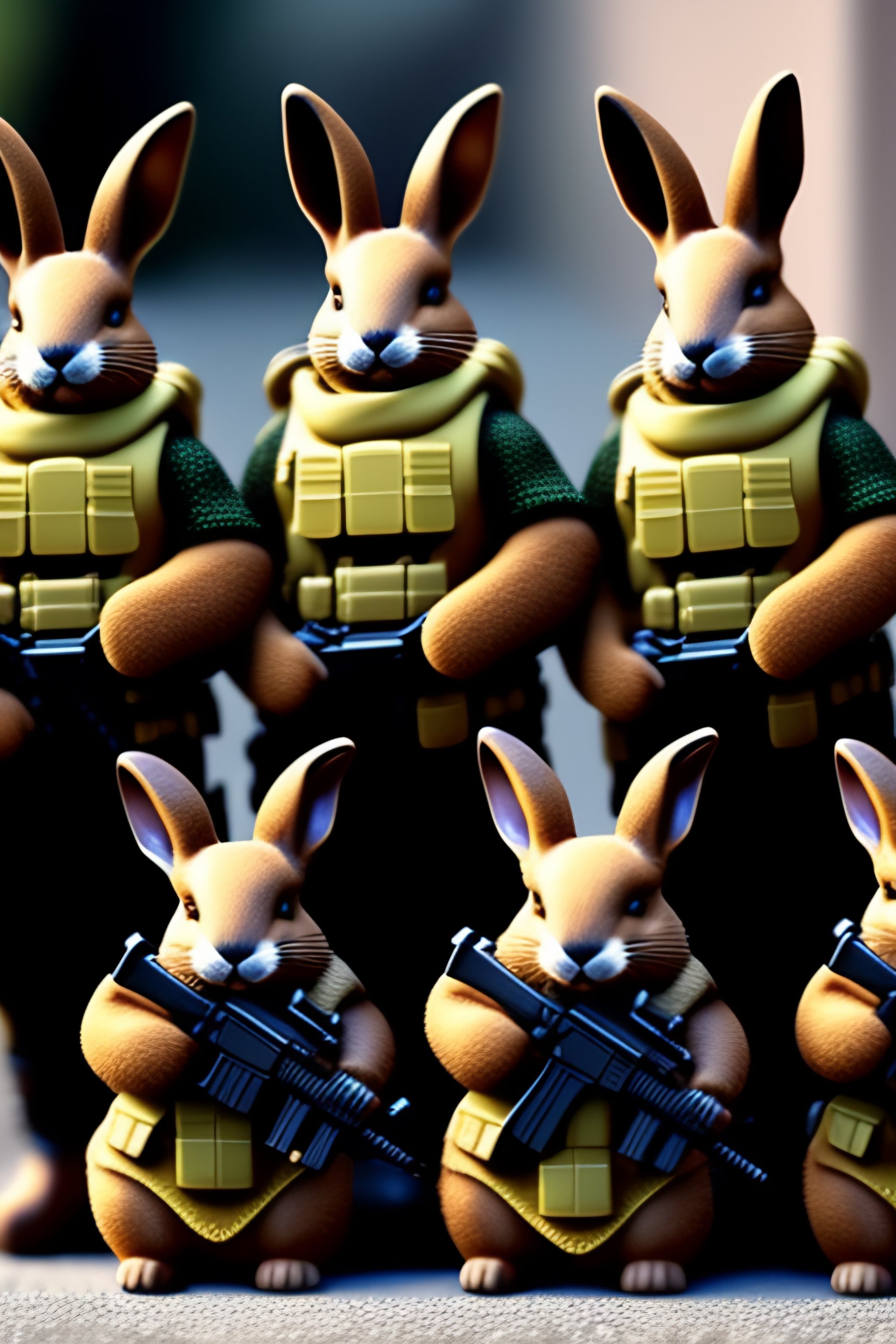 Lexica - Five rabbits dressed in bulletproof vests hold Kalashnikov ...