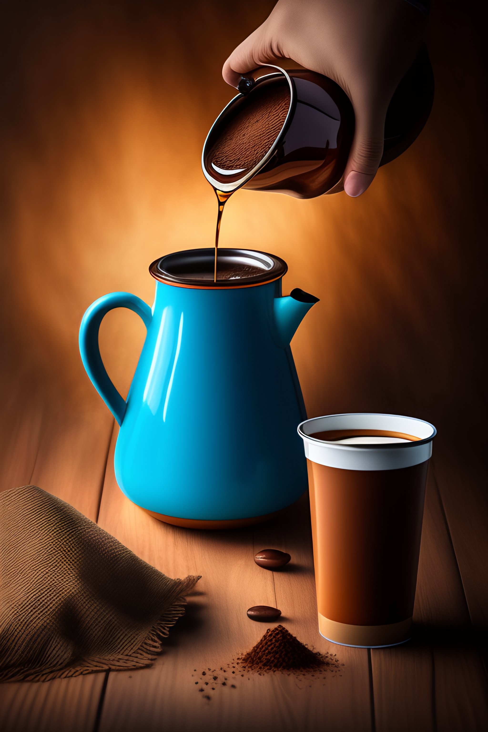 Lexica - A hand holding a coffee pot pours the coffee beans from the ...