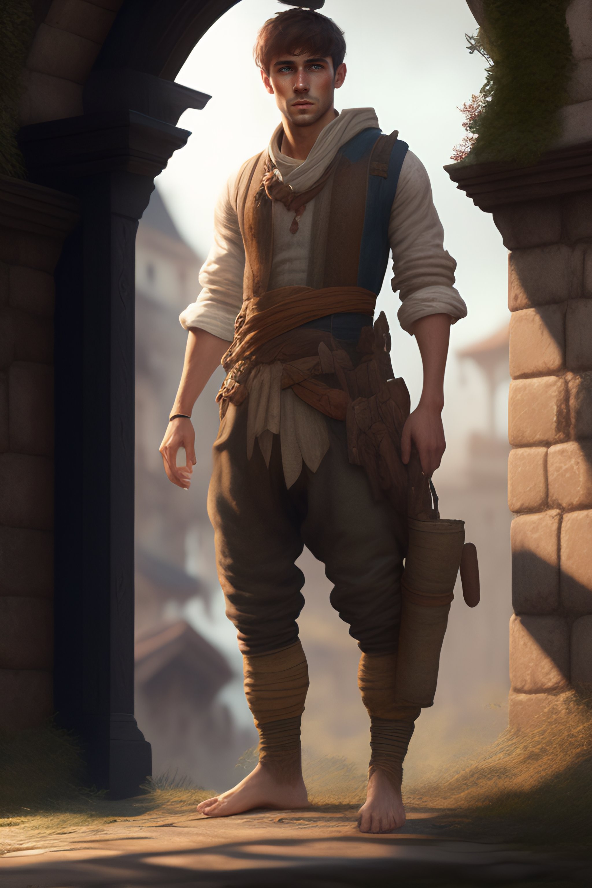 Lexica - Brunette man standing, dwarfism, full body, medieval rags ...