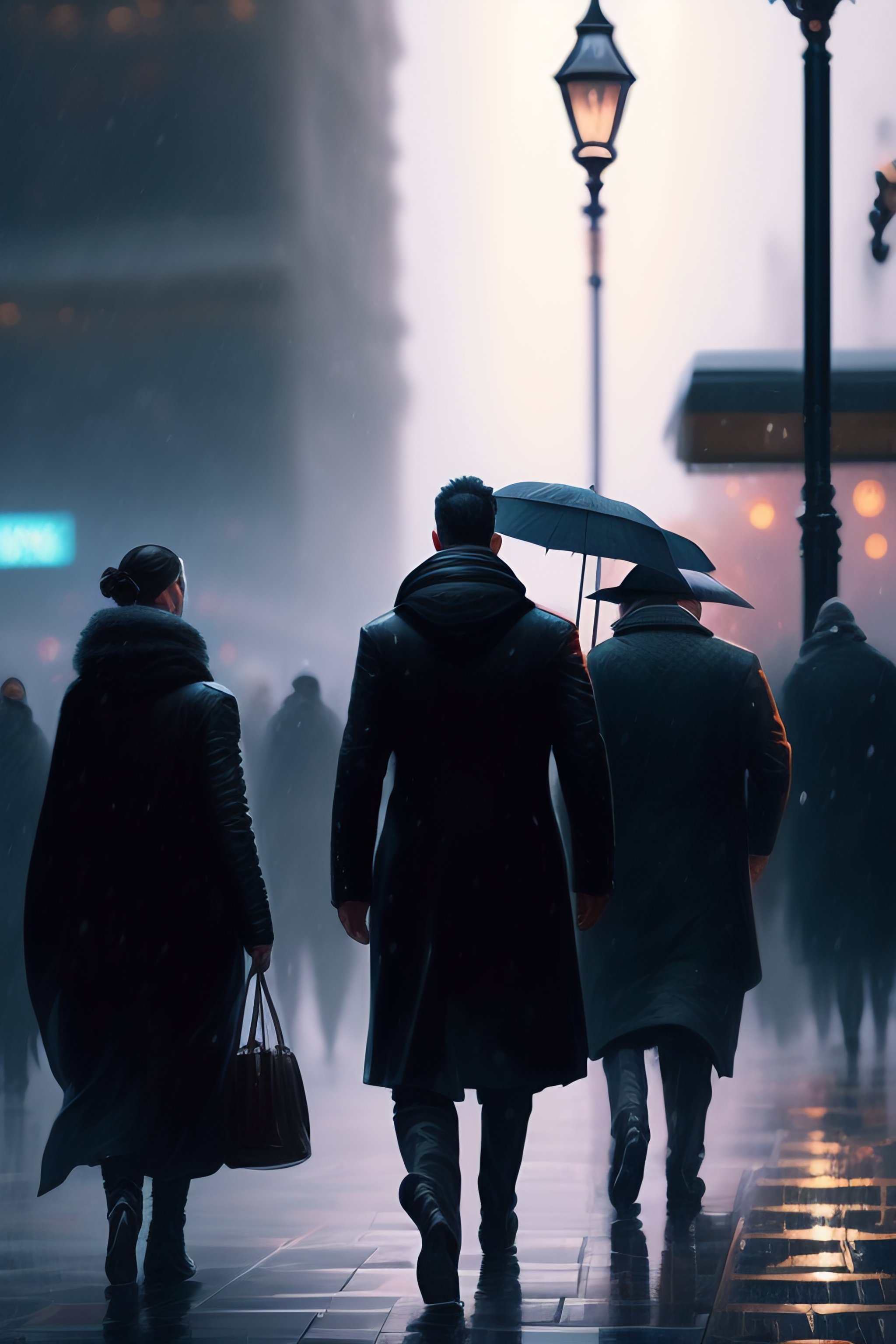 Lexica - Abstract crowd walking at night, raining, crowd reflex, depth ...