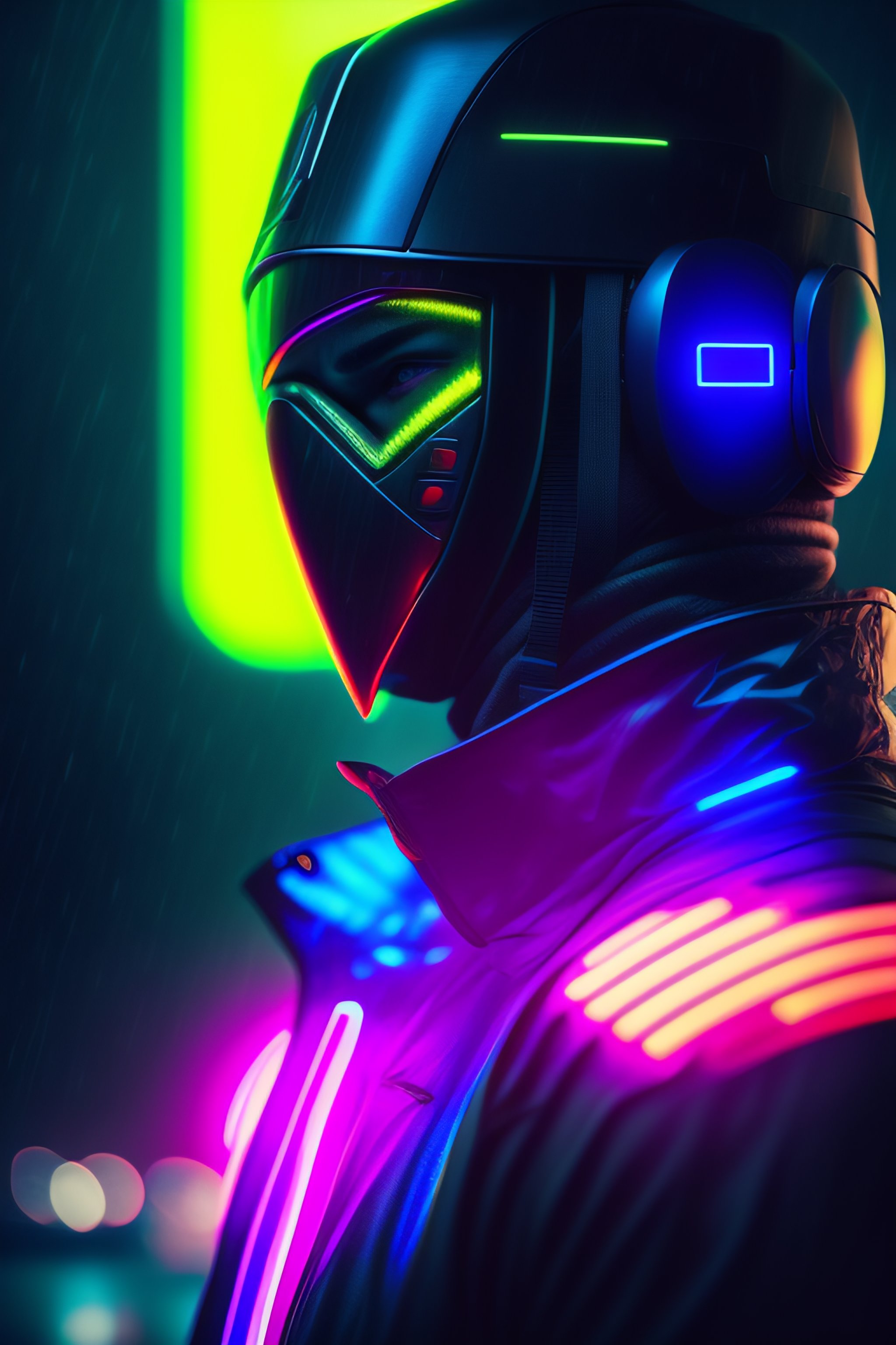 Lexica - Futuristic cyberpunk masked man. robot eye, robot arm, full ...