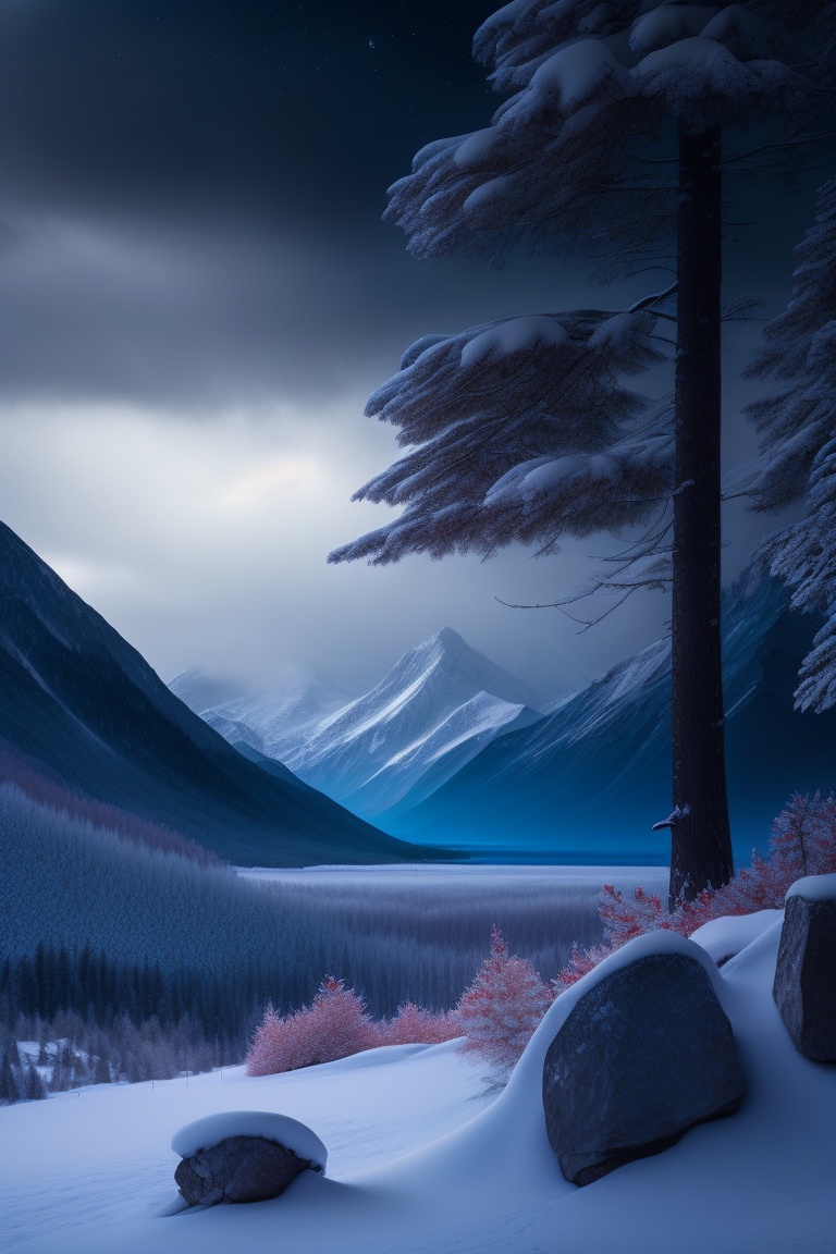 Lexica - Snowy landscape: Space covered with snow. Bare branches and ...