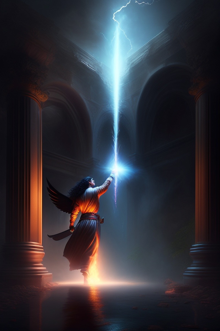 Lexica - An angel killing a demon in a dark scary place